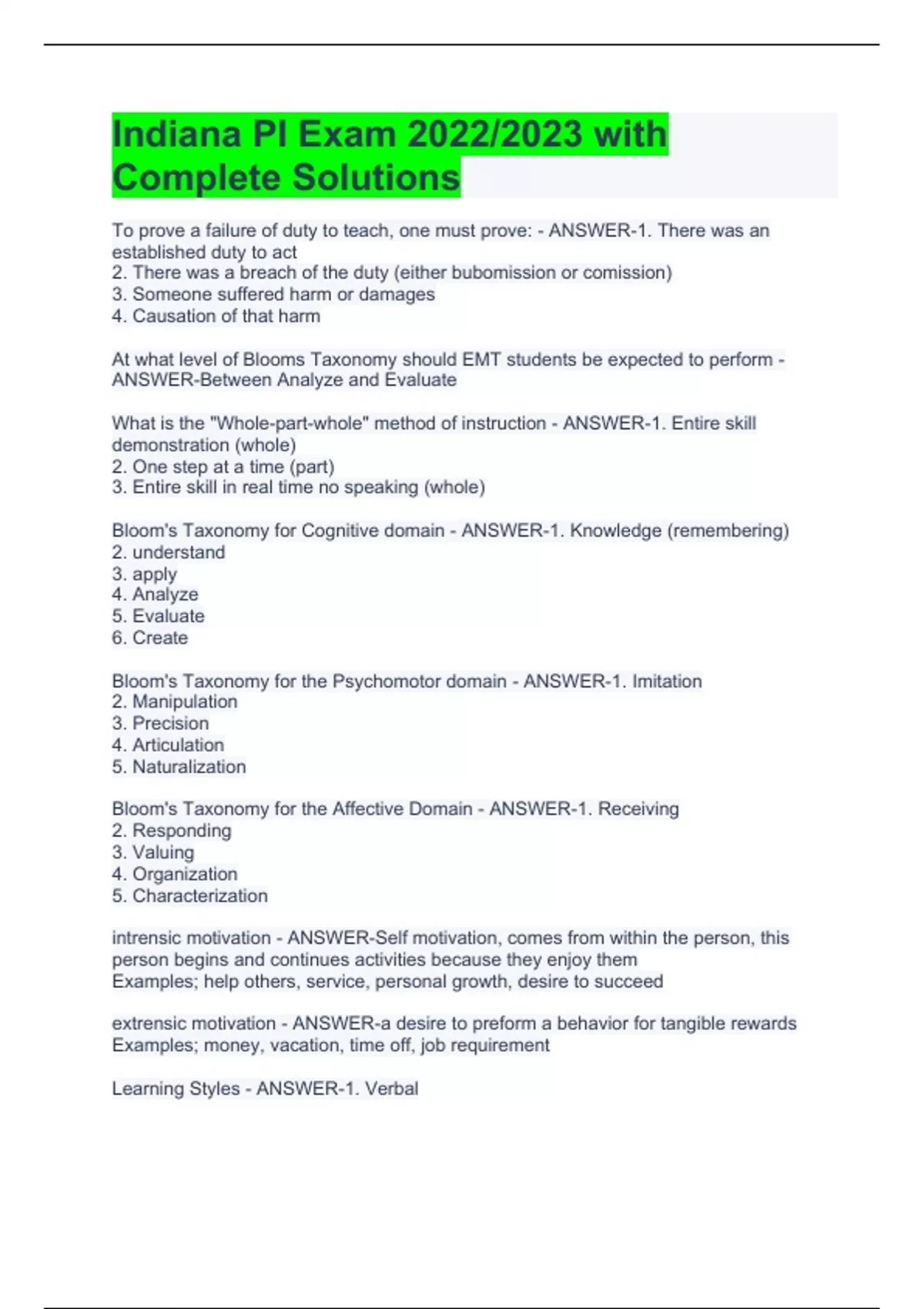 Indiana PI Exam 2022/2023 with Complete Solutions - Indiana PI - Stuvia US