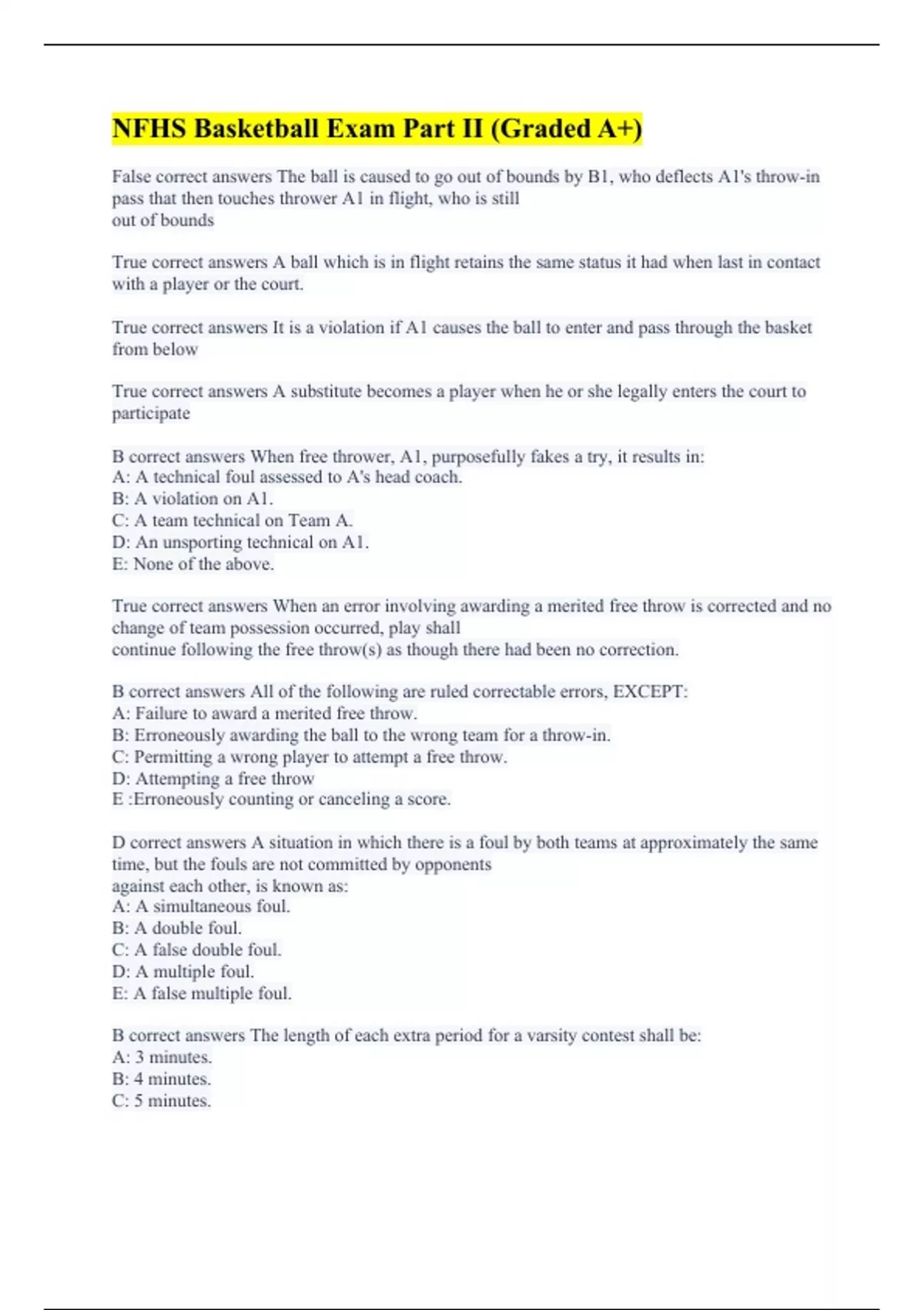 NFHS Basketball Exam Part II (Graded A+) - NFHS Basketball - Stuvia US