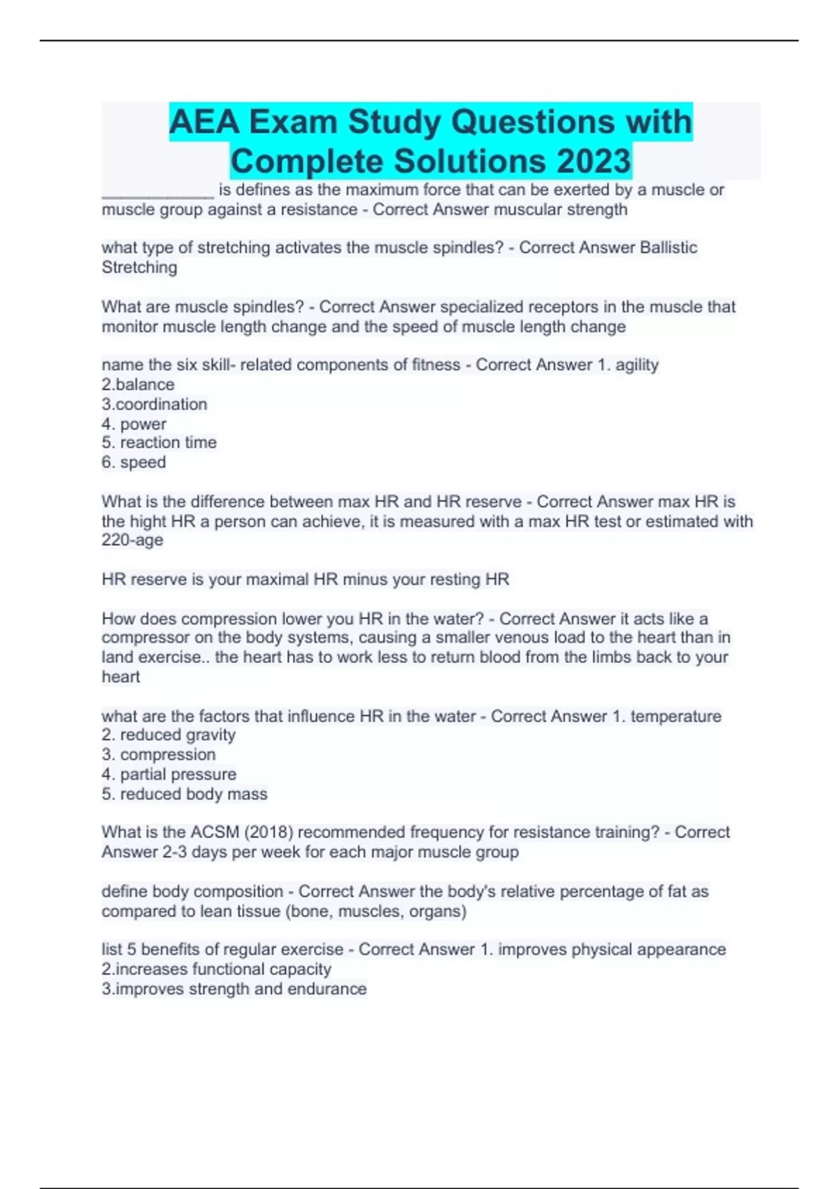 AEA Exam Study Questions with Complete Solutions 2023 - AEA - Stuvia US