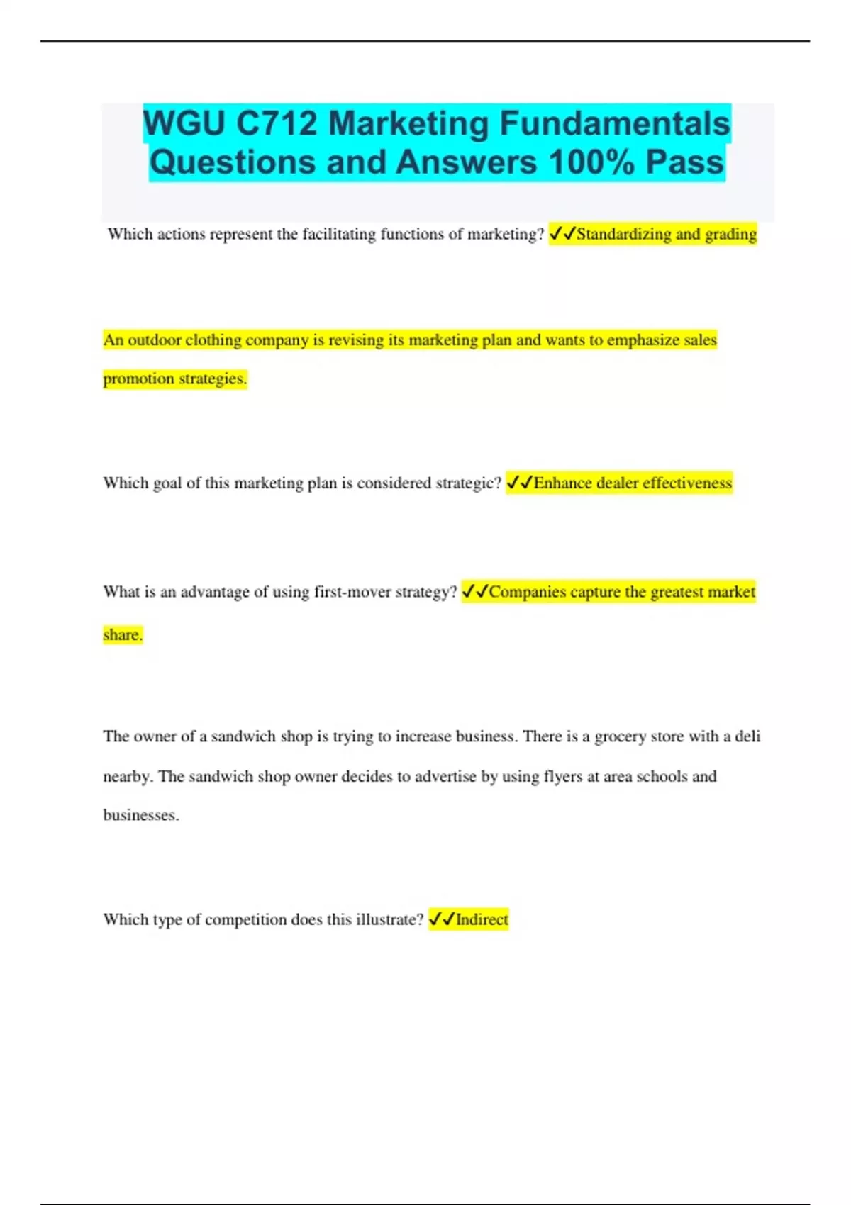 WGU C712 Marketing Fundamentals Questions and Answers 100% Pass - WGU ...