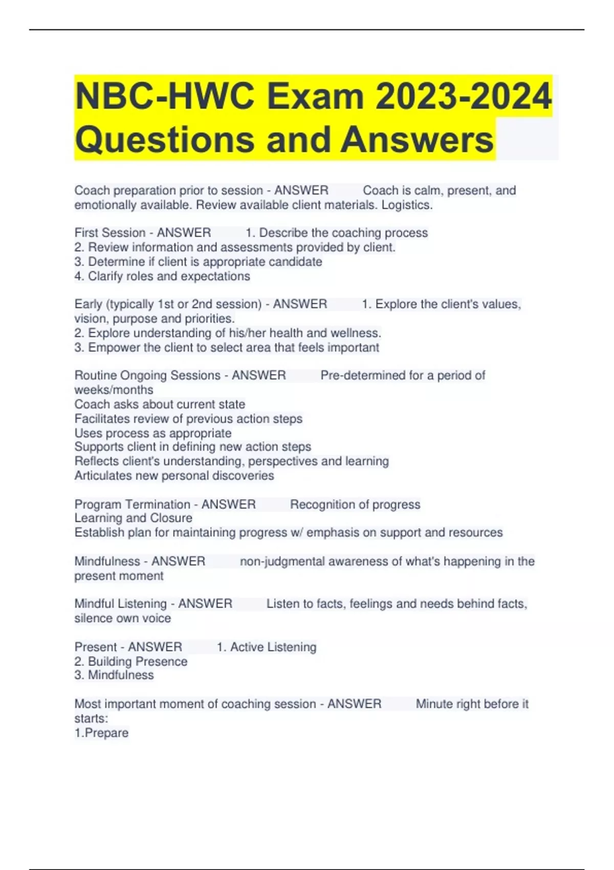 NBC-HWC Exam Questions and Answers - NBC-HWC - Stuvia US