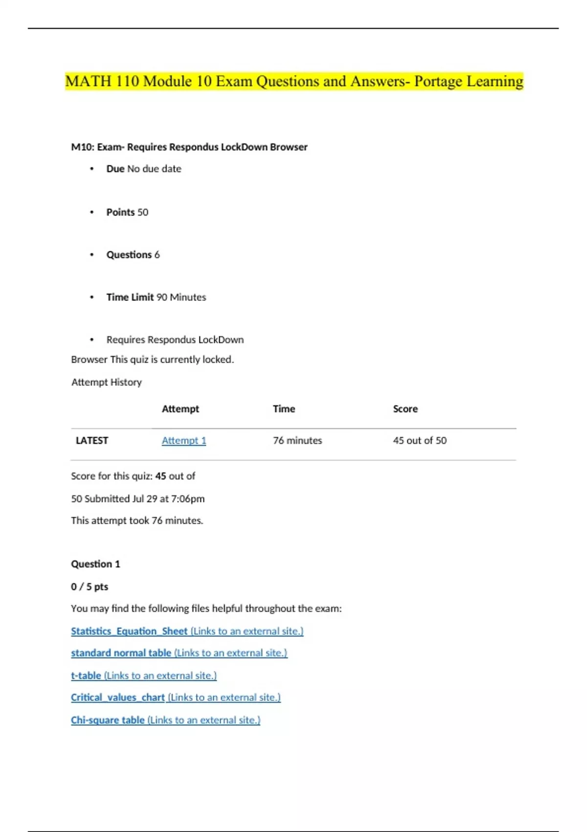 Math 110 Module 10 Exam Questions And Answers Portage Learning Questions And Answers} 2022