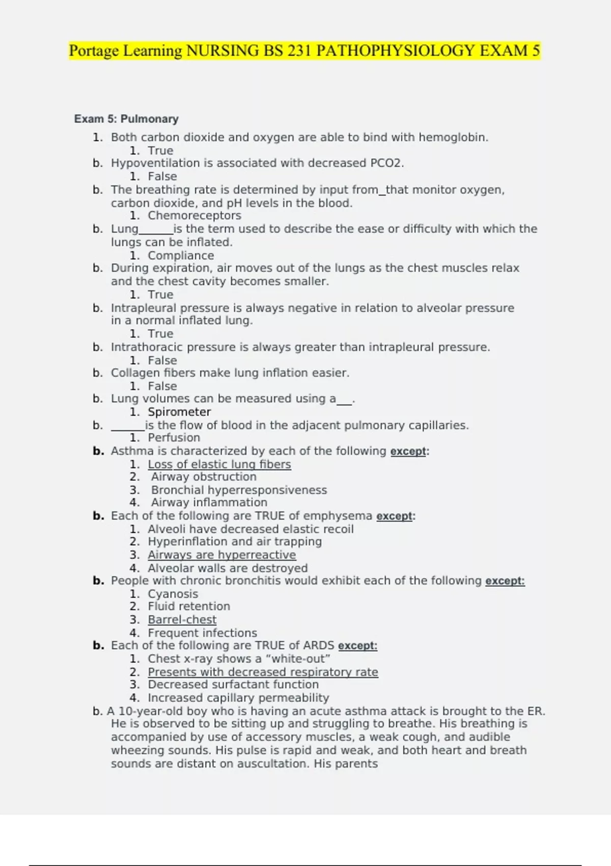 Portage Learning NURSING BS 231 PATHOPHYSIOLOGY EXAM 5 questions and ...