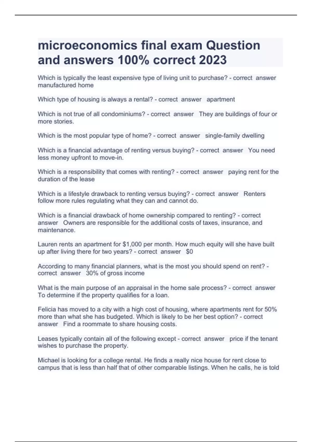 microeconomics final exam Question and answers 100% correct 2023 ...