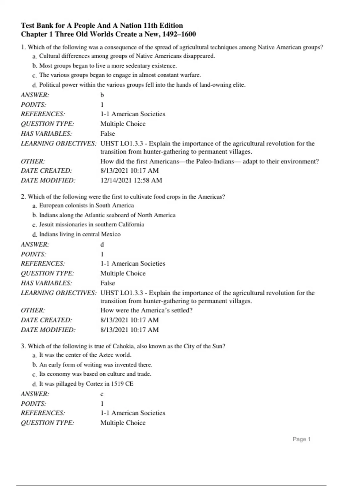 Test Bank for A People and a Nation: A History of the United States ...