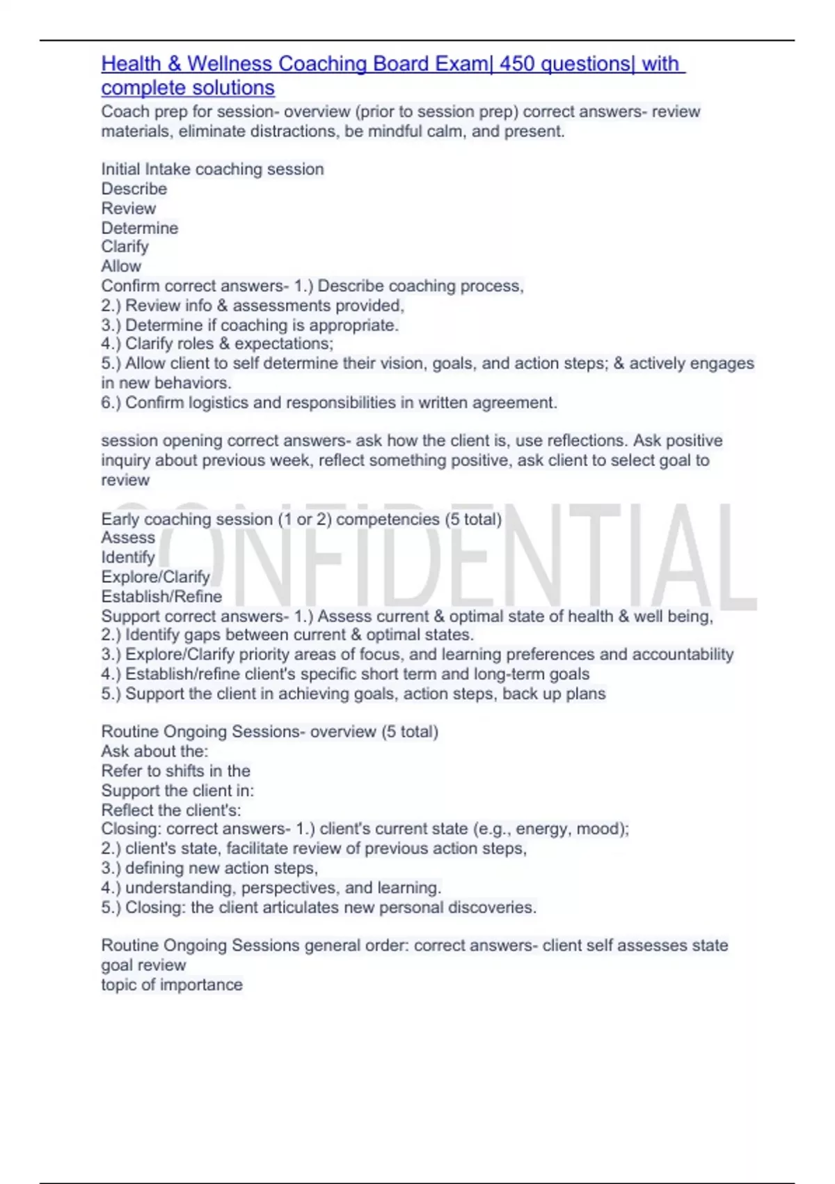 Health & Wellness Coaching Board Exam| 450 questions| with complete ...