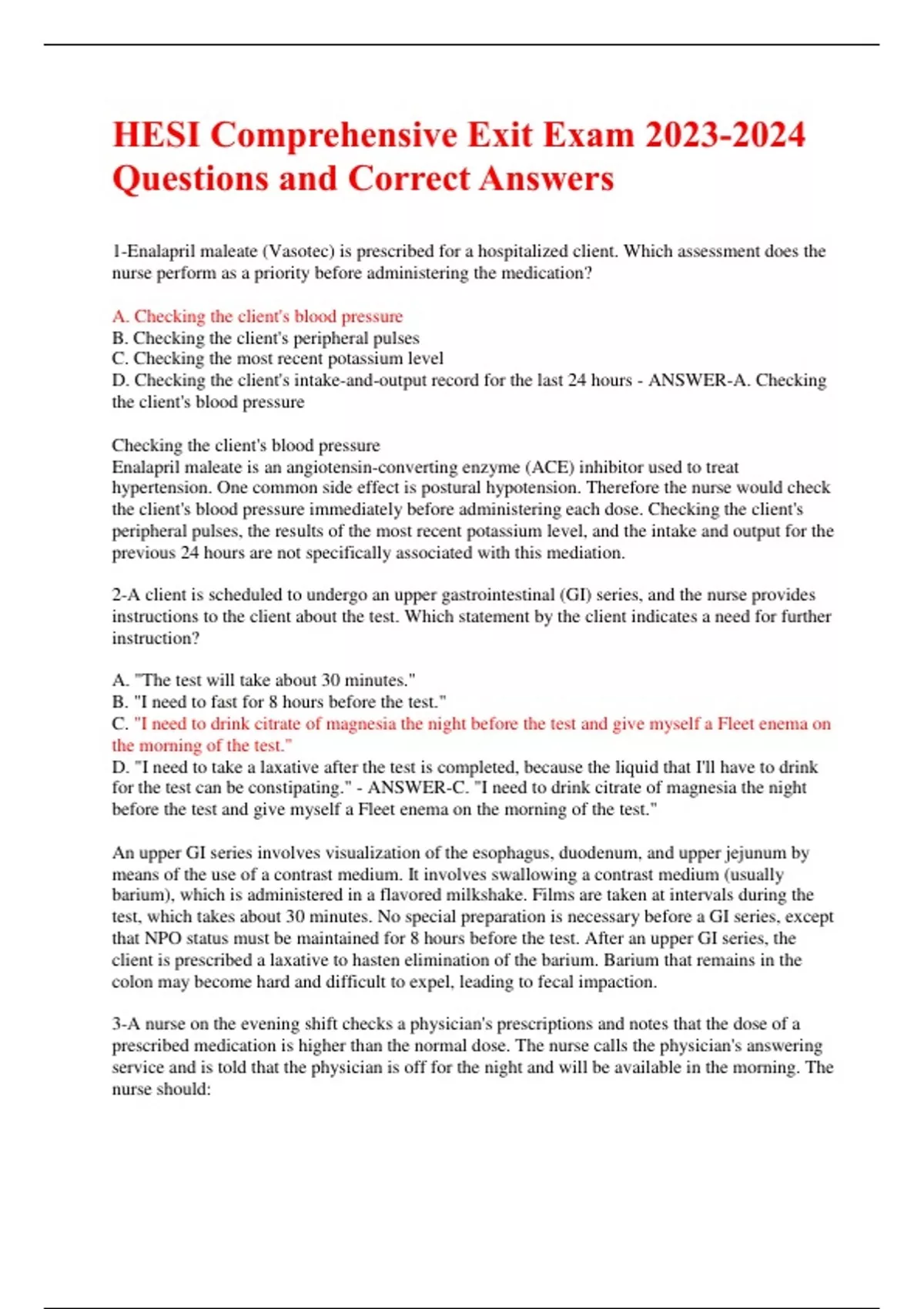 HESI Comprehensive Exit Exam Questions and Correct Answers - HESI ...