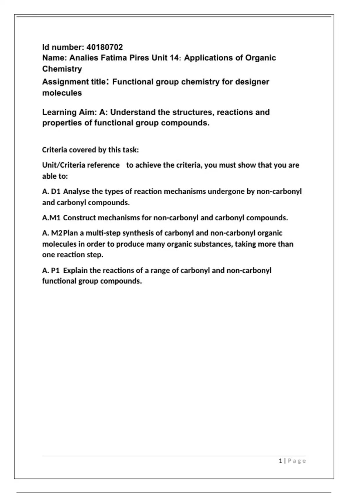 Unit 14 A Understand the structures, reactions and properties of ...
