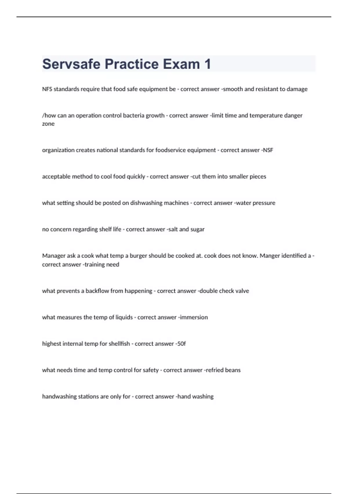 Servsafe Practice Exam 1 2023 with 100% correct answers - Servsafe ...