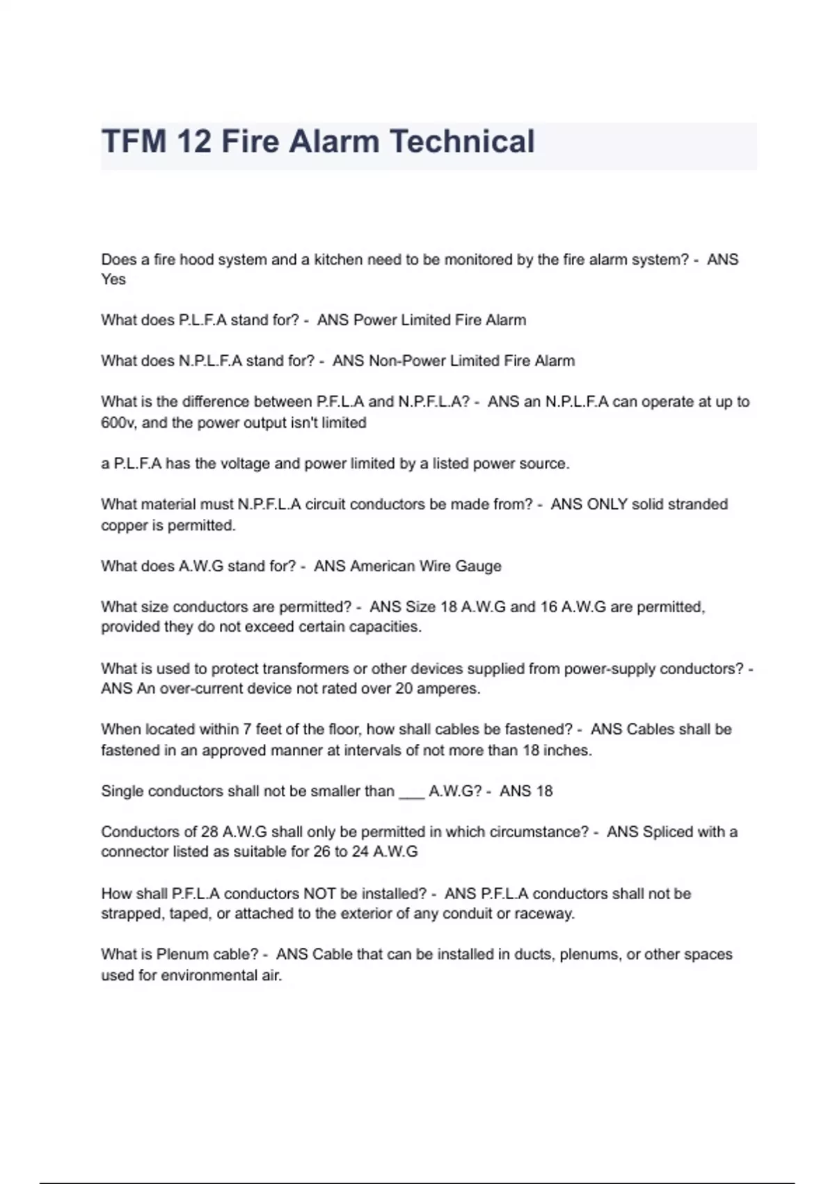 FAL TFM12 BFAT & TFM Fire Extinguisher Rule/Statues and Codes Questions ...