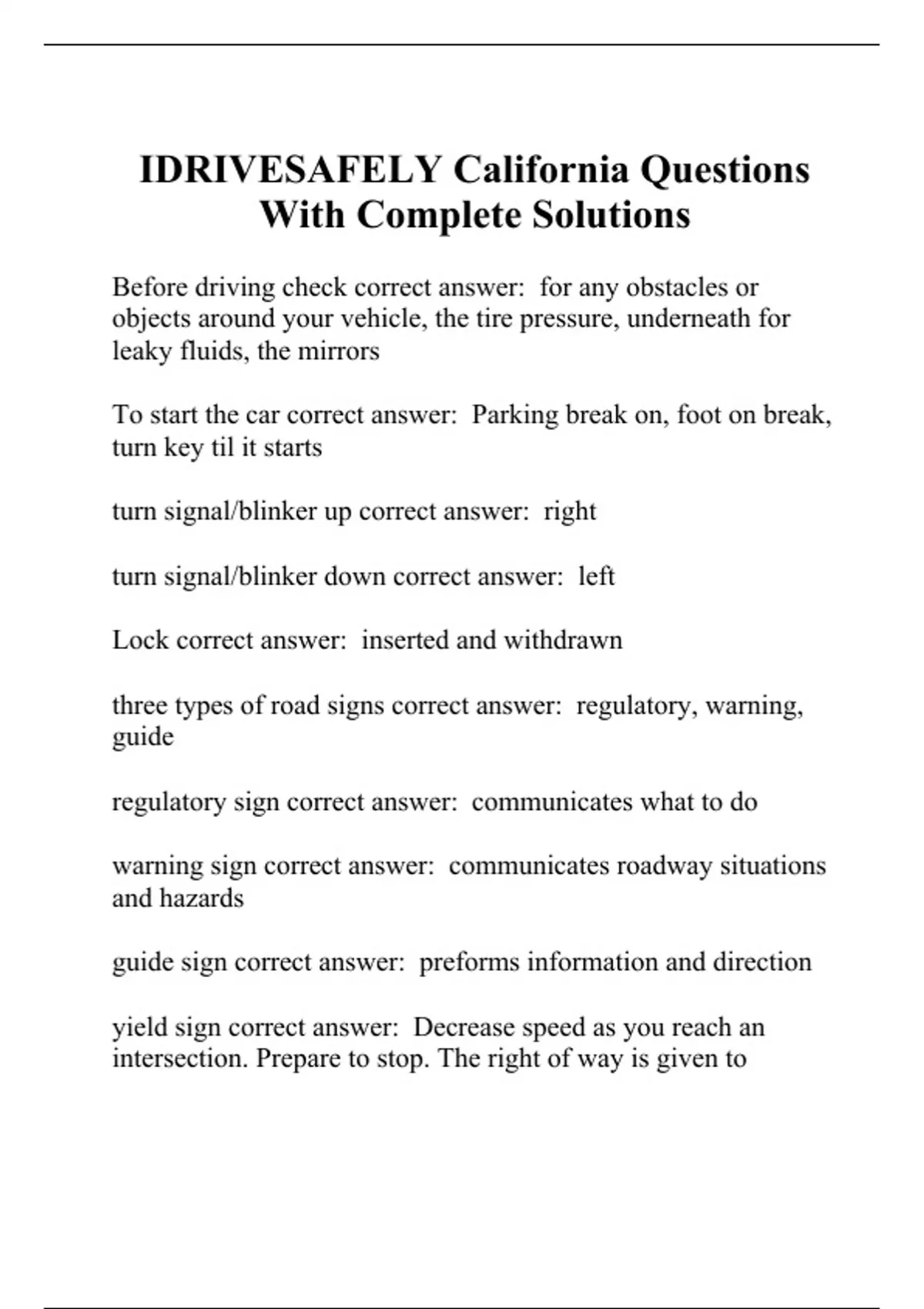 IDRIVESAFELY California Questions With Complete Solutions - I DRIVE ...