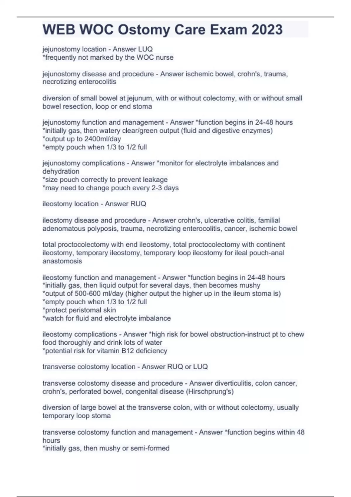 WEB WOC Ostomy Care Exam 2023 - WEB WOC - Stuvia US