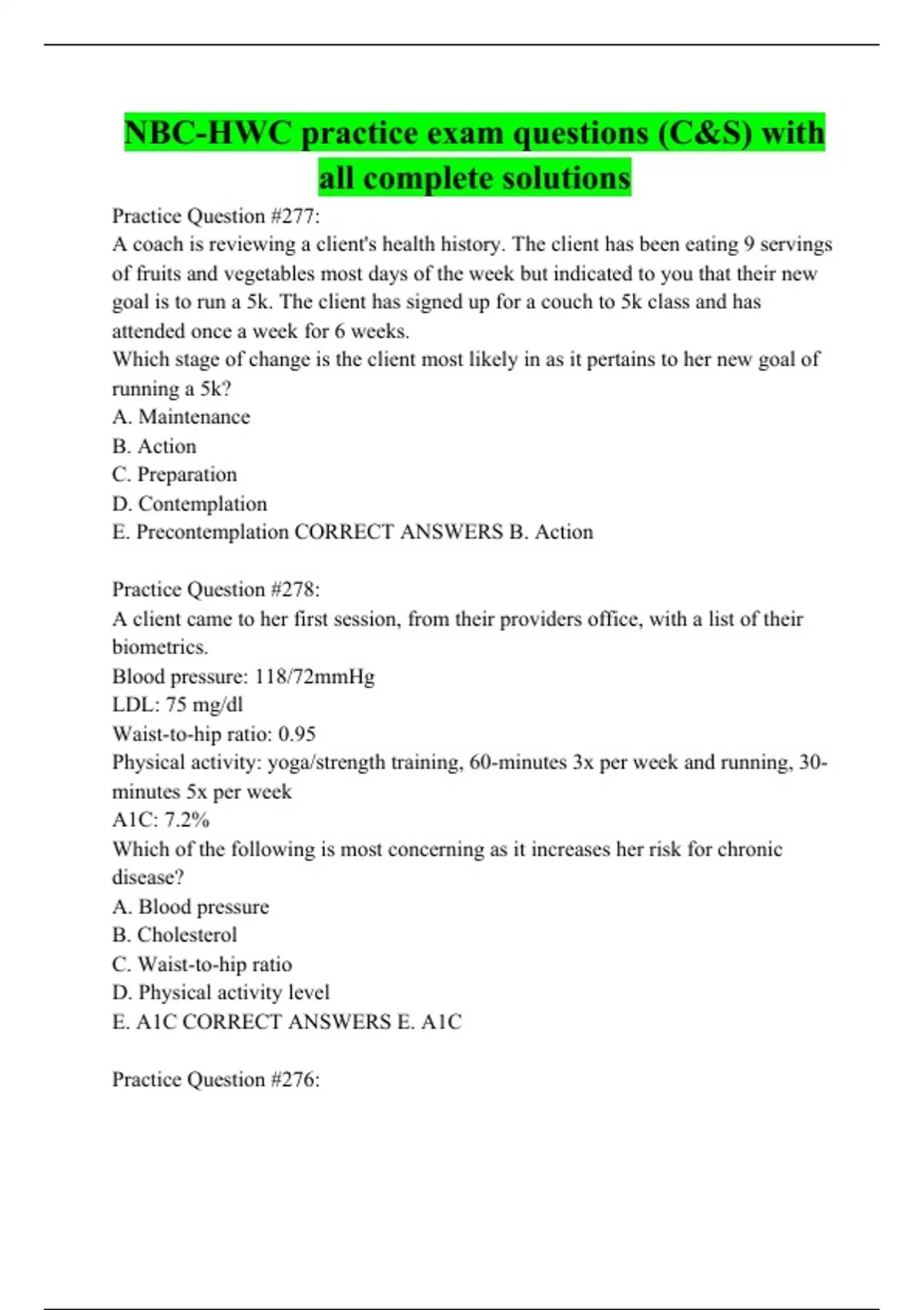 NBC-HWC practice exam questions (C&S) with all complete solutions ...