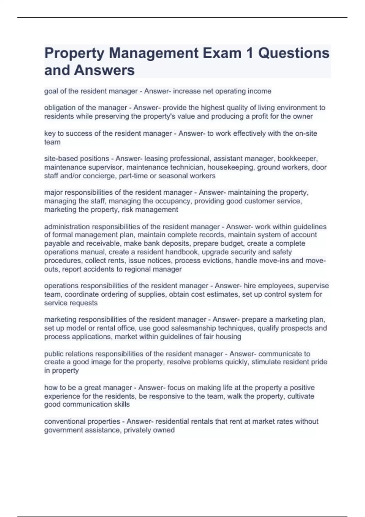 Property Management Exam 1 Questions and Answers - Property Management ...