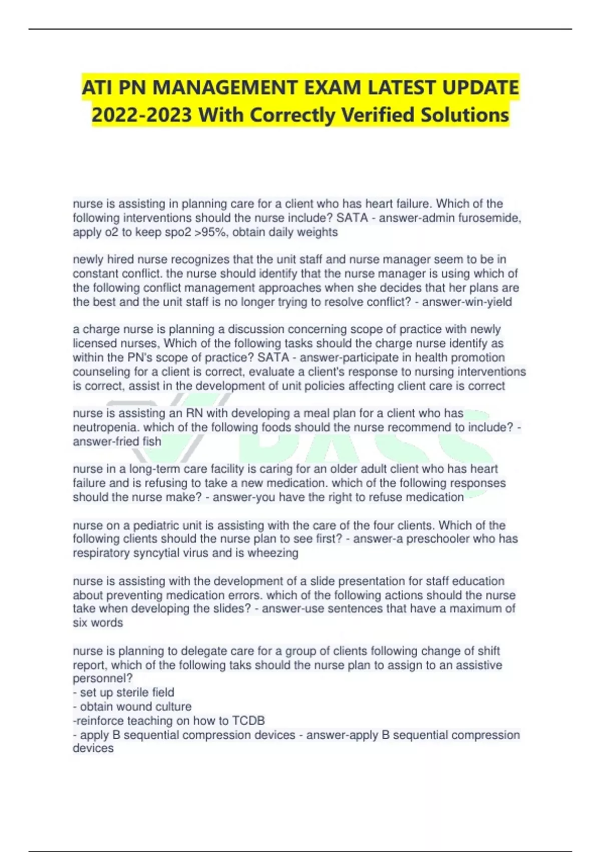 ATI PN MANAGEMENT EXAM LATEST UPDATE With Correctly Verified Solutions ...