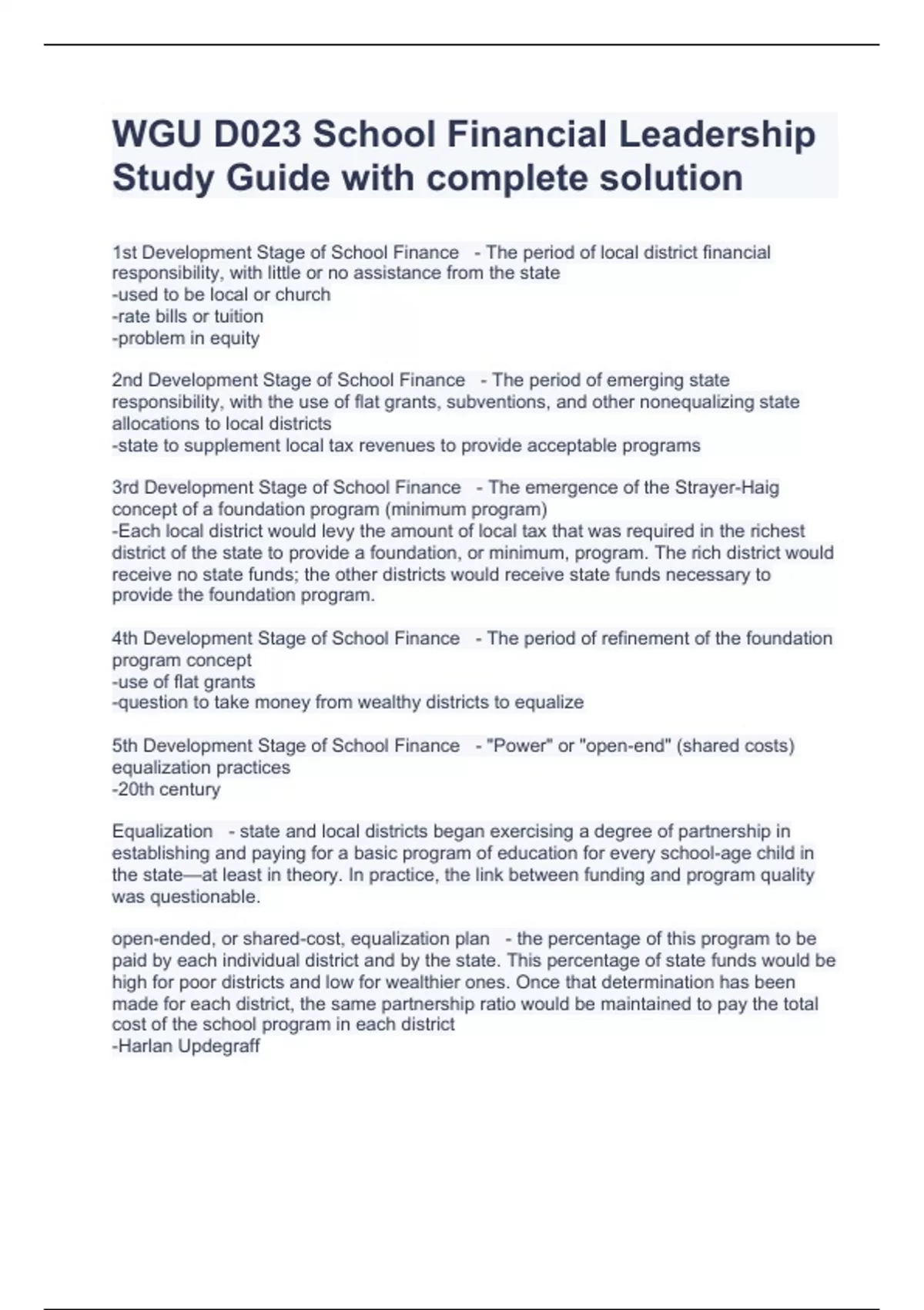WGU D023 School Financial Leadership Study Guide with complete solution - WGU - D023 - Stuvia US