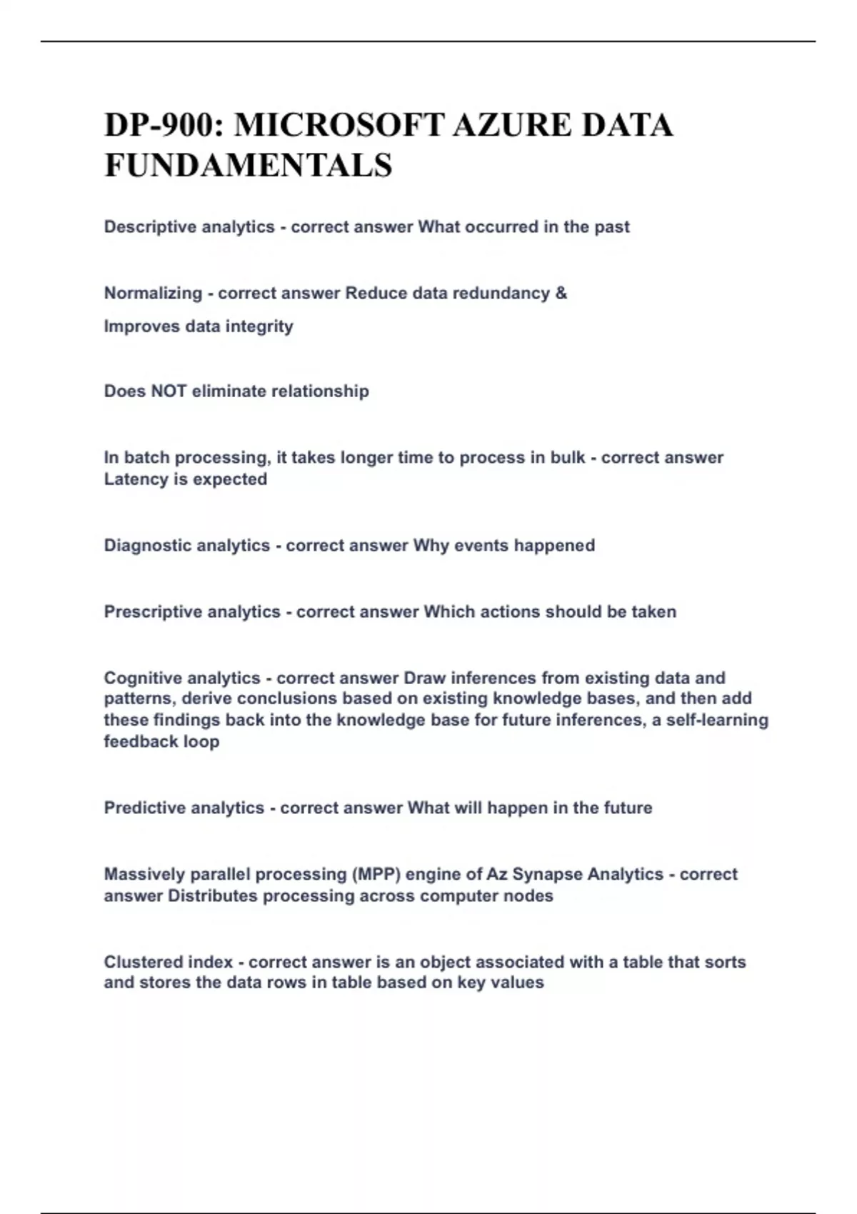 DP-900: MICROSOFT AZURE DATA FUNDAMENTALS|UPDATED&VERIFIED|100% SOLVED ...