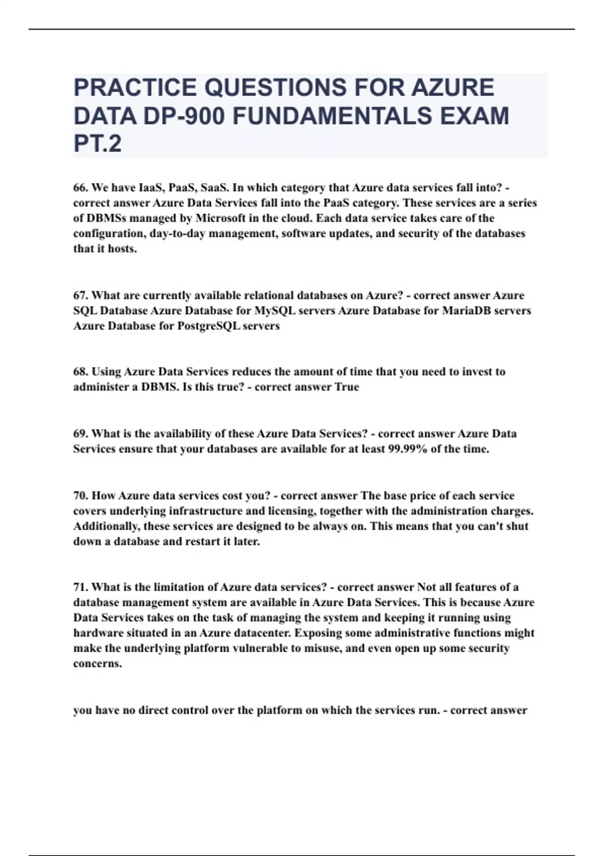 PRACTICE QUESTIONS FOR AZURE DATA DP-900 FUNDAMENTALS EXAM PT.2|UPDATED ...