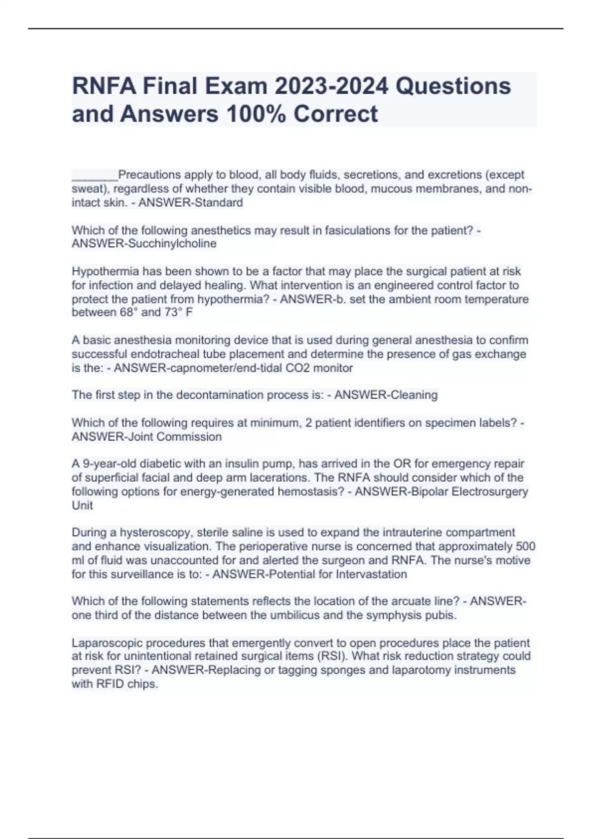 RNFA Final Exam Questions and Answers 100% Correct - RNFA - Stuvia US