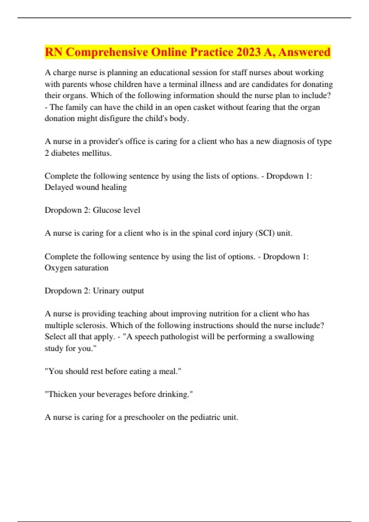 BUNDLE: ATI -RN Comprehensive Assessment 2024/2025 A,B & C, Exam Questions & Answers - Stuvia US