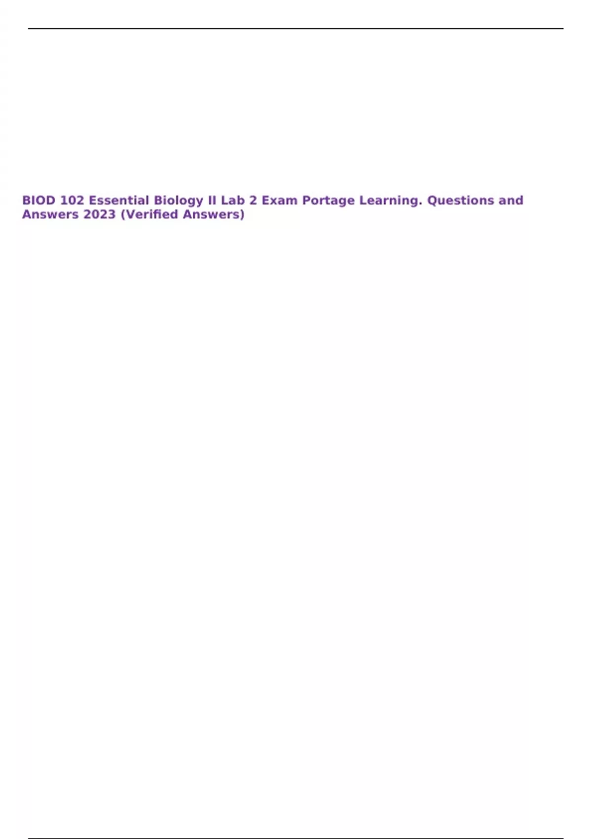 BIOD 102 Essential Biology II Lab 2 Exam Portage Learning. Questions ...