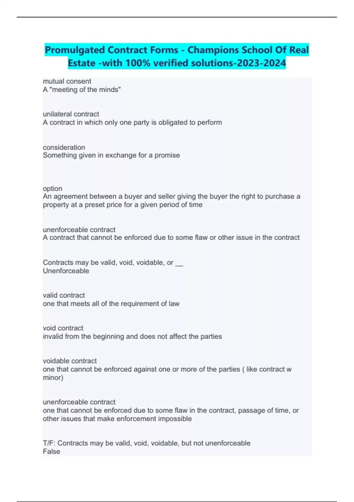 Promulgated Contract Forms - Champions School Of Real Estate -with 100% ...