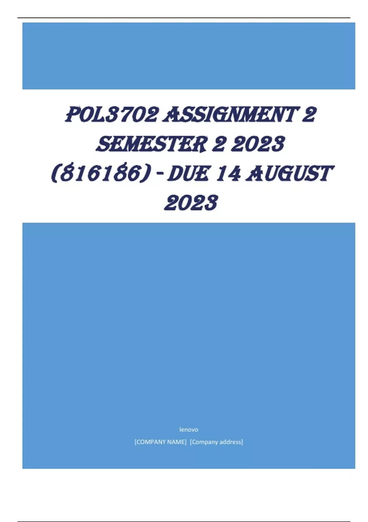 POL3702 Assignment 2 Semester 2 2023 (816186) - DUE 14 August 2023 ...