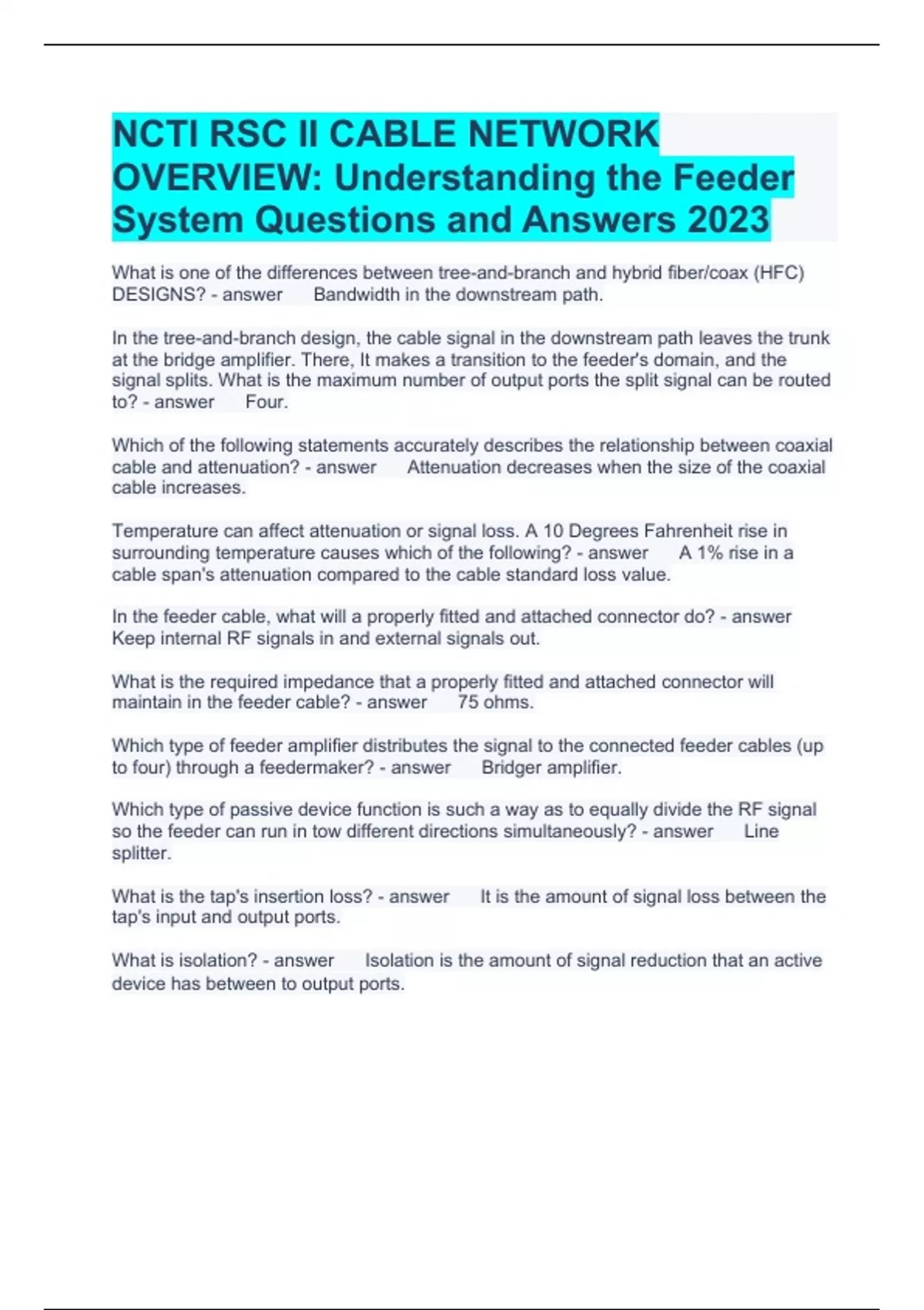 NCTI RSC II CABLE NETWORK OVERVIEW: Understanding the Feeder System ...