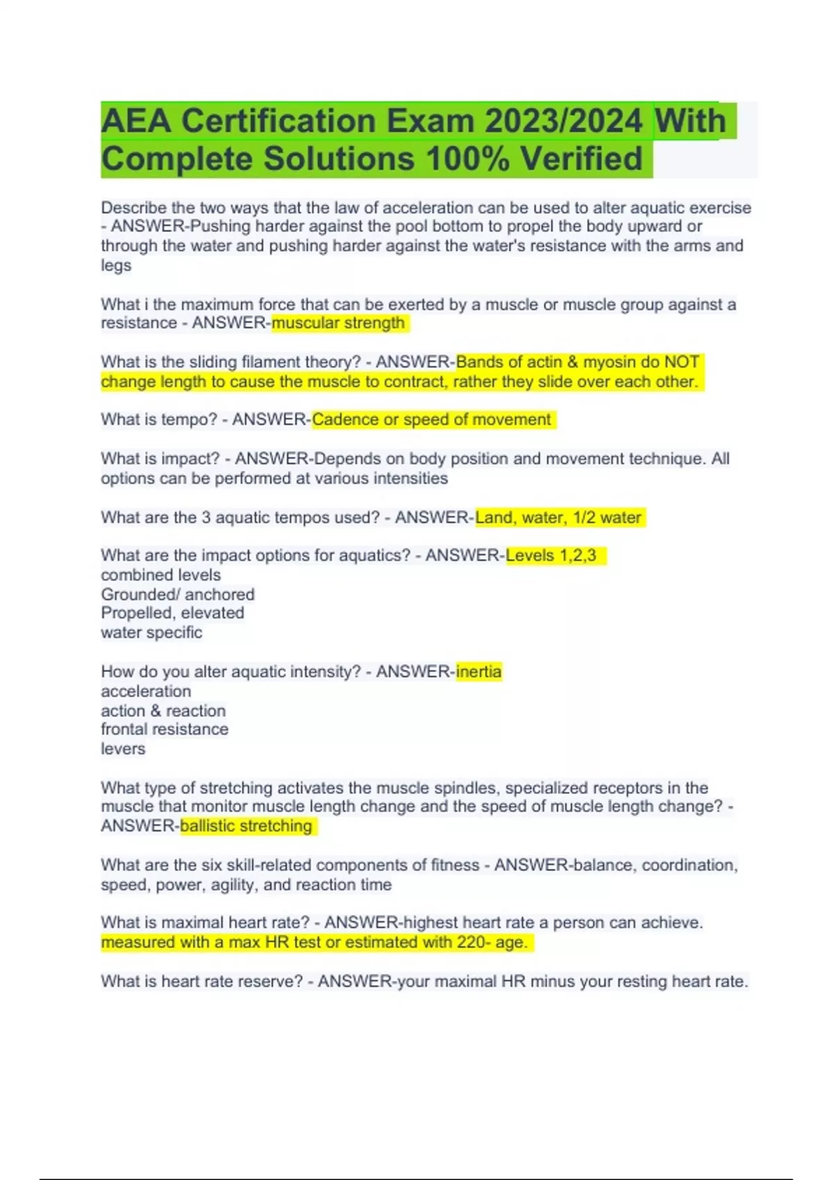 AEA Certification Exam Questions With Complete Solutions (100% Verified) 2023/2024 - AEA ...