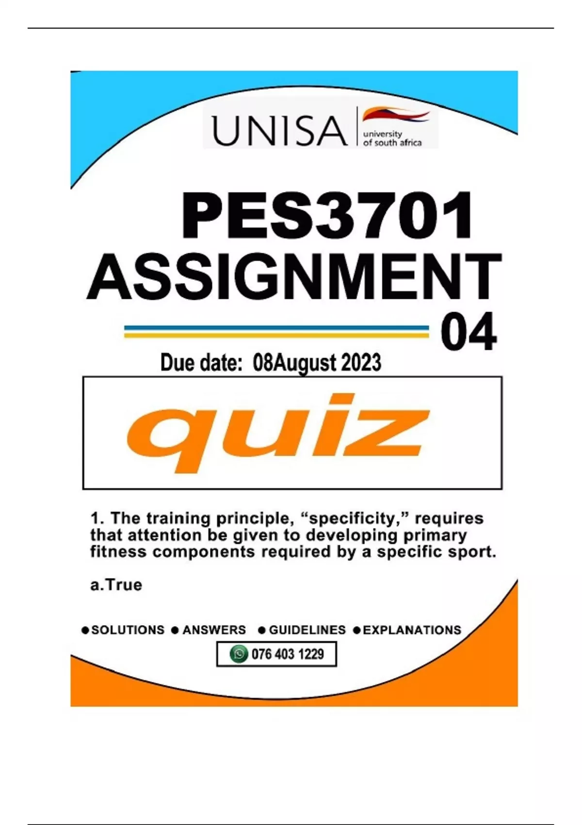 PES3701 ASSIGNMENT 4( QUIZ ANSWERS )DUE 8 AUGUST 2023 - Physical ...