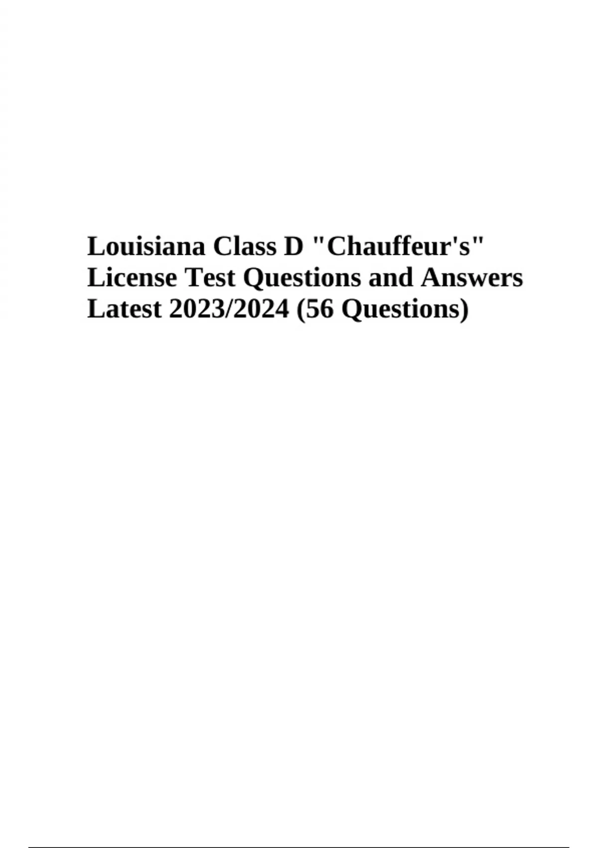 Louisiana Class D "Chauffeur's" License Test Questions and Answers ...
