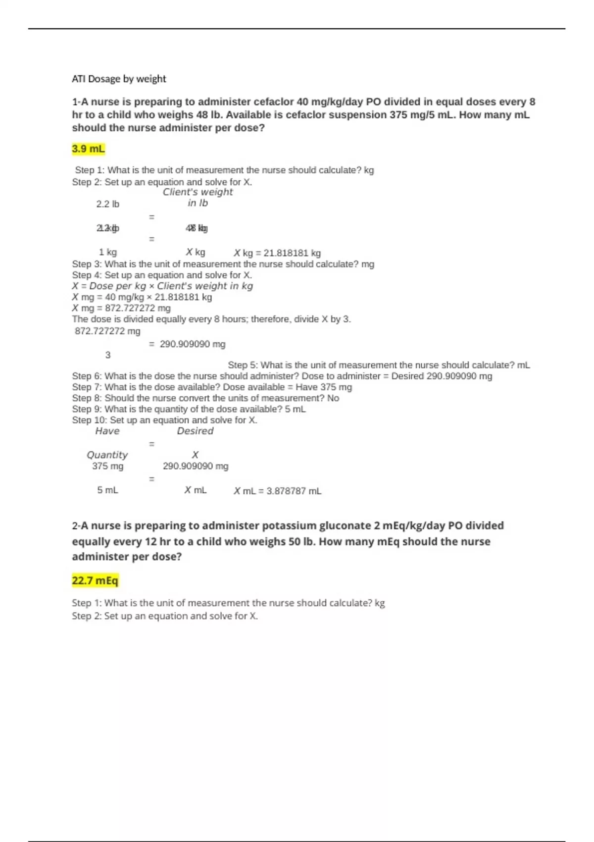 Exam elaborations ATI Dosage Calculation By Weight Final Exam 2023 exam-elaborations-ati-dosage-calculation-by-weight-final-exam-2023