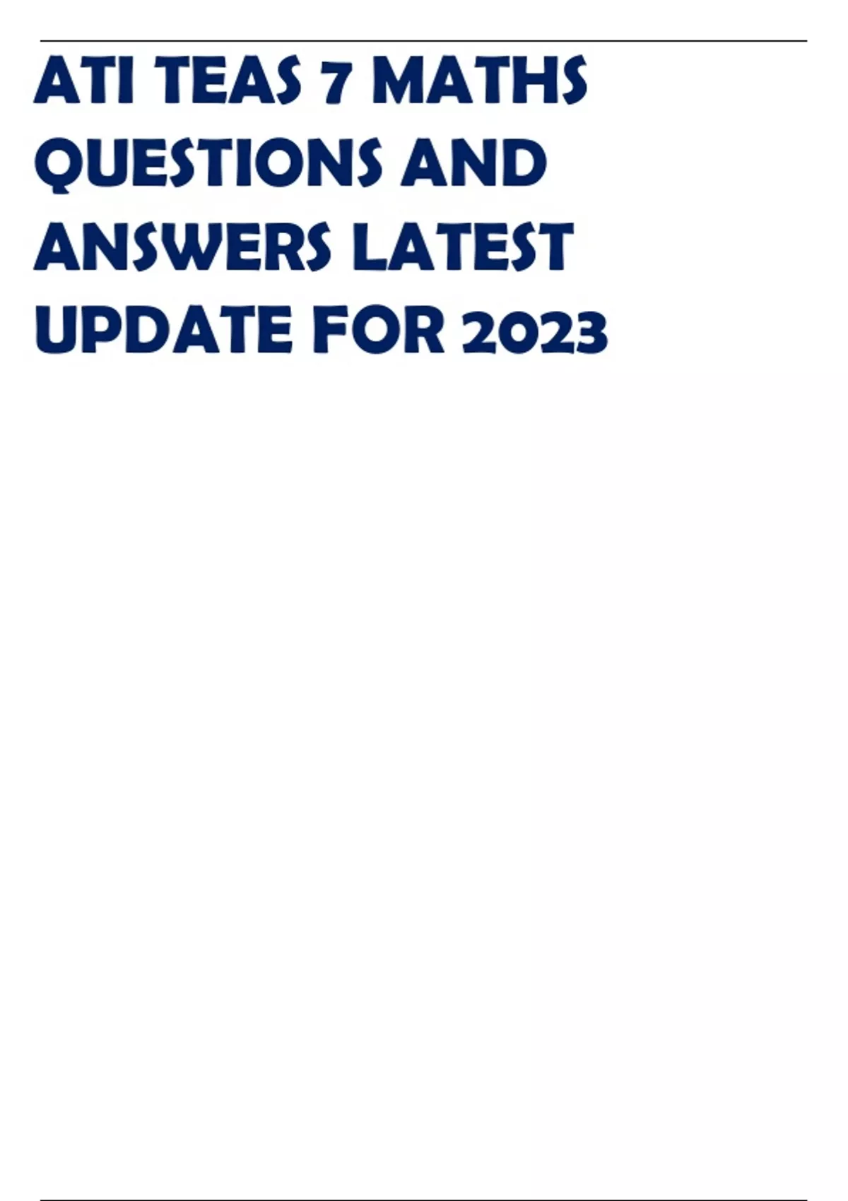 ATI TEAS 7 MATHS QUESTIONS AND ANSWERS LATEST UPDATE FOR 2023 - ATI ...