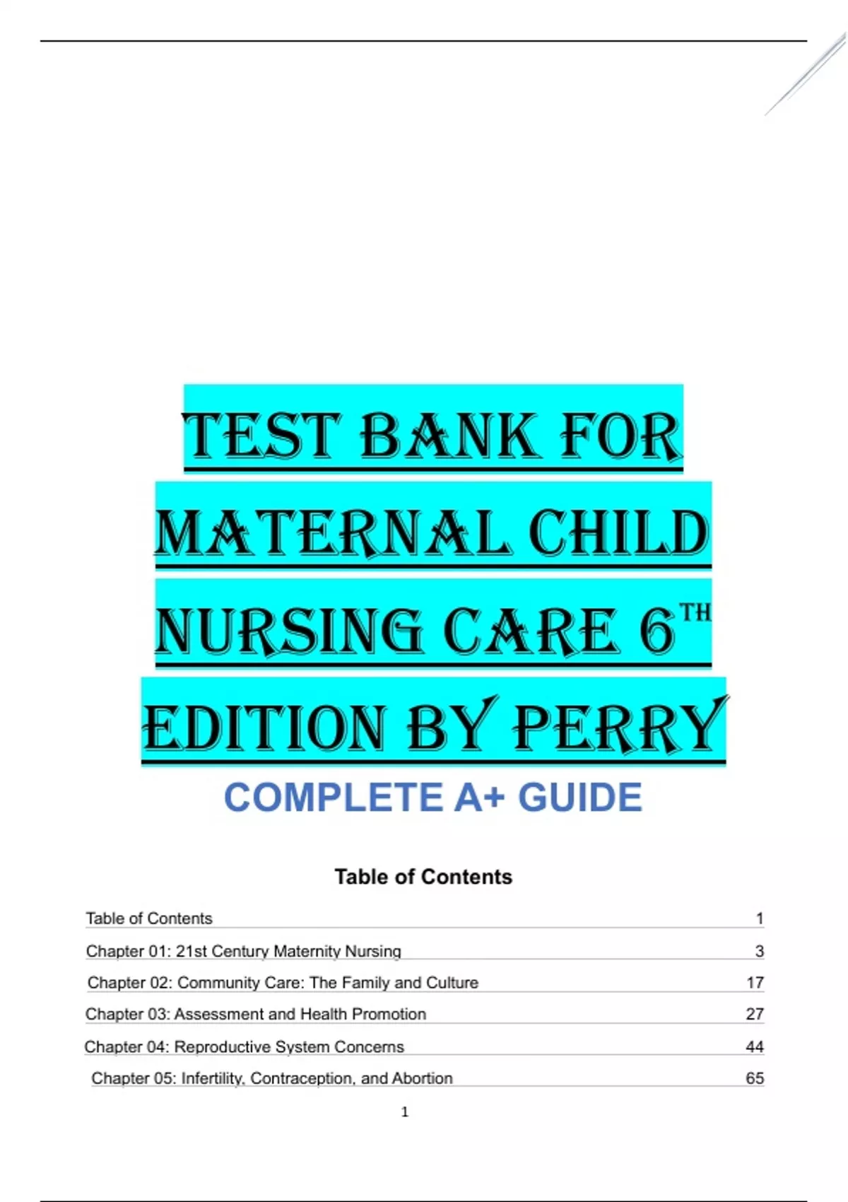 TEST BANK FOR MATERNAL CHILD NURSING CARE 6TH EDITION 2023 COMPLETE A ...