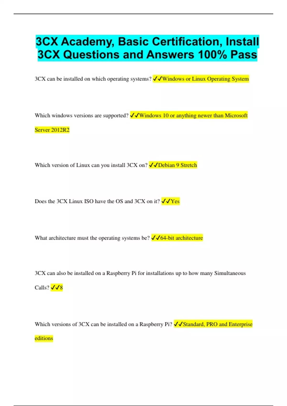 3CX Academy, Basic Certification, Install 3CX Questions and Answers 100 ...