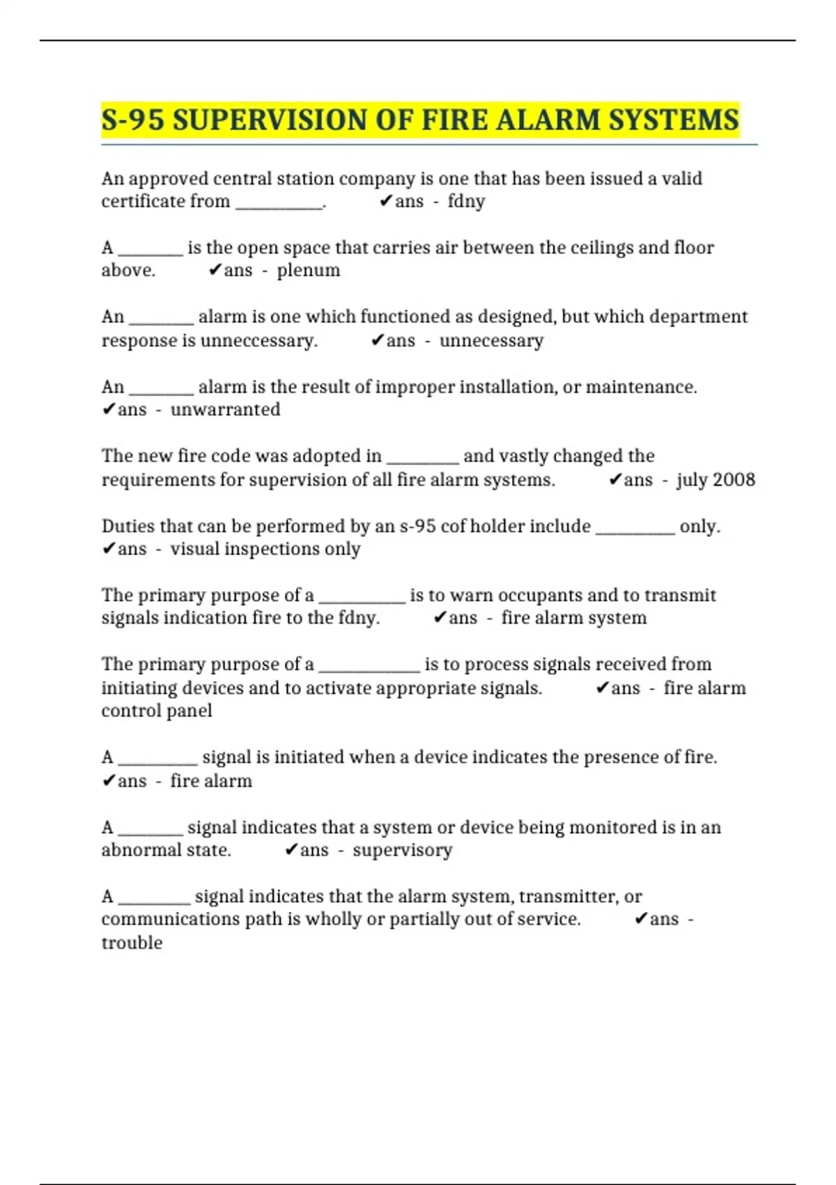 S-95 SUPERVISION OF FIRE ALARM SYSTEMS - S-95 SUPERVISION OF FIRE ALARM ...