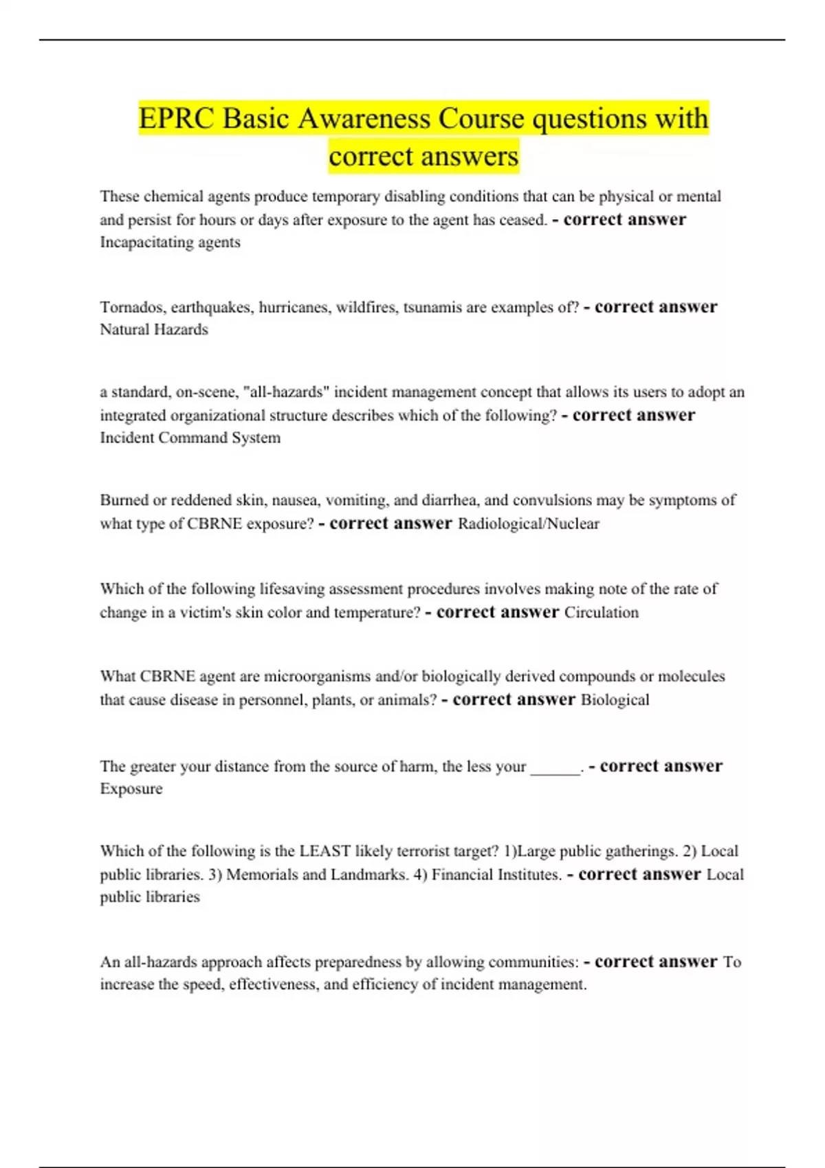 EPRC Basic Awareness Course questions with correct answers - EPRC - Stuvia US