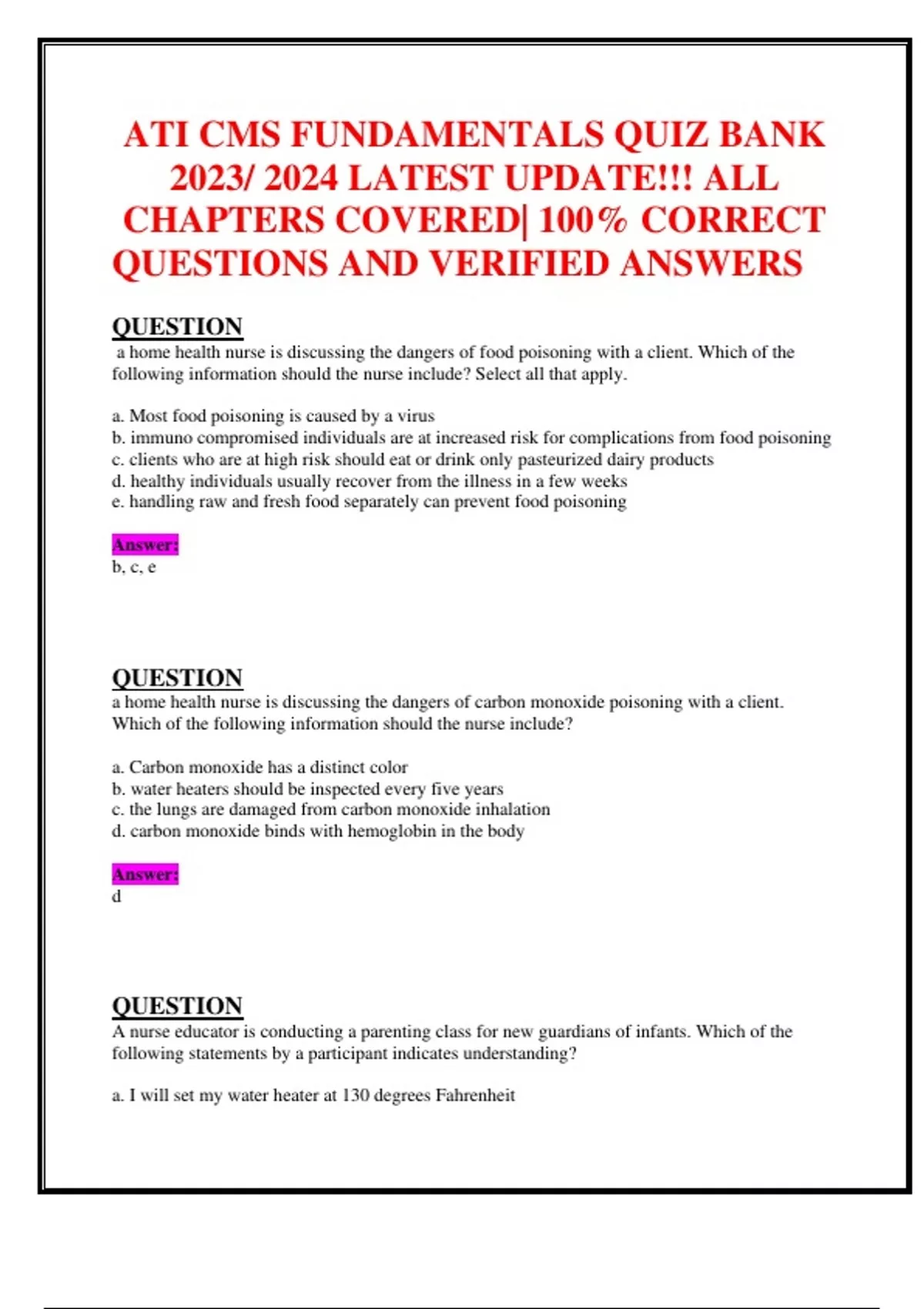 ATI CMS FUNDAMENTALS QUIZ BANK 2023/ 2024 LATEST UPDATE!!! ALL CHAPTERS ...