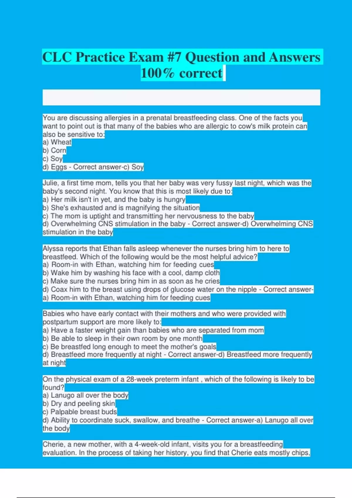 CLC Practice Exam #7 Question and Answers 100% correct - CLC Practice - Stuvia US