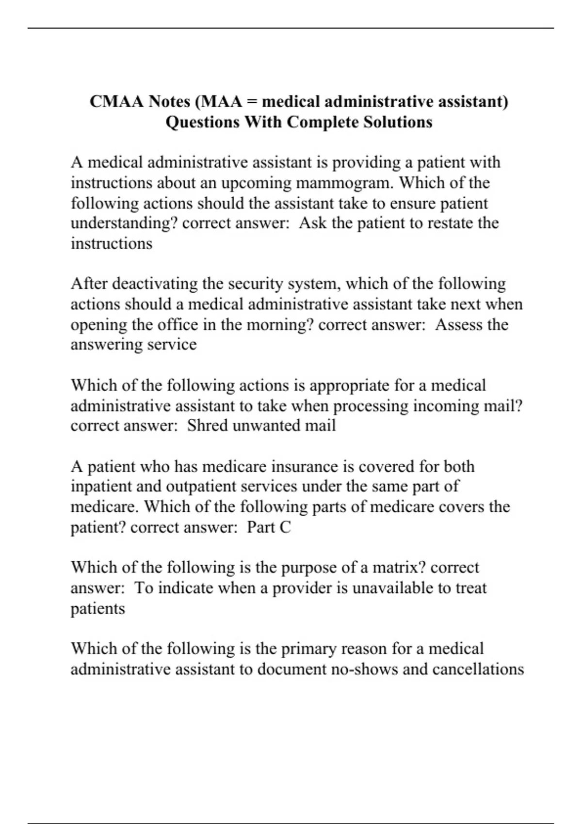CMAA Notes (MAA medical administrative assistant) Questions With ...
