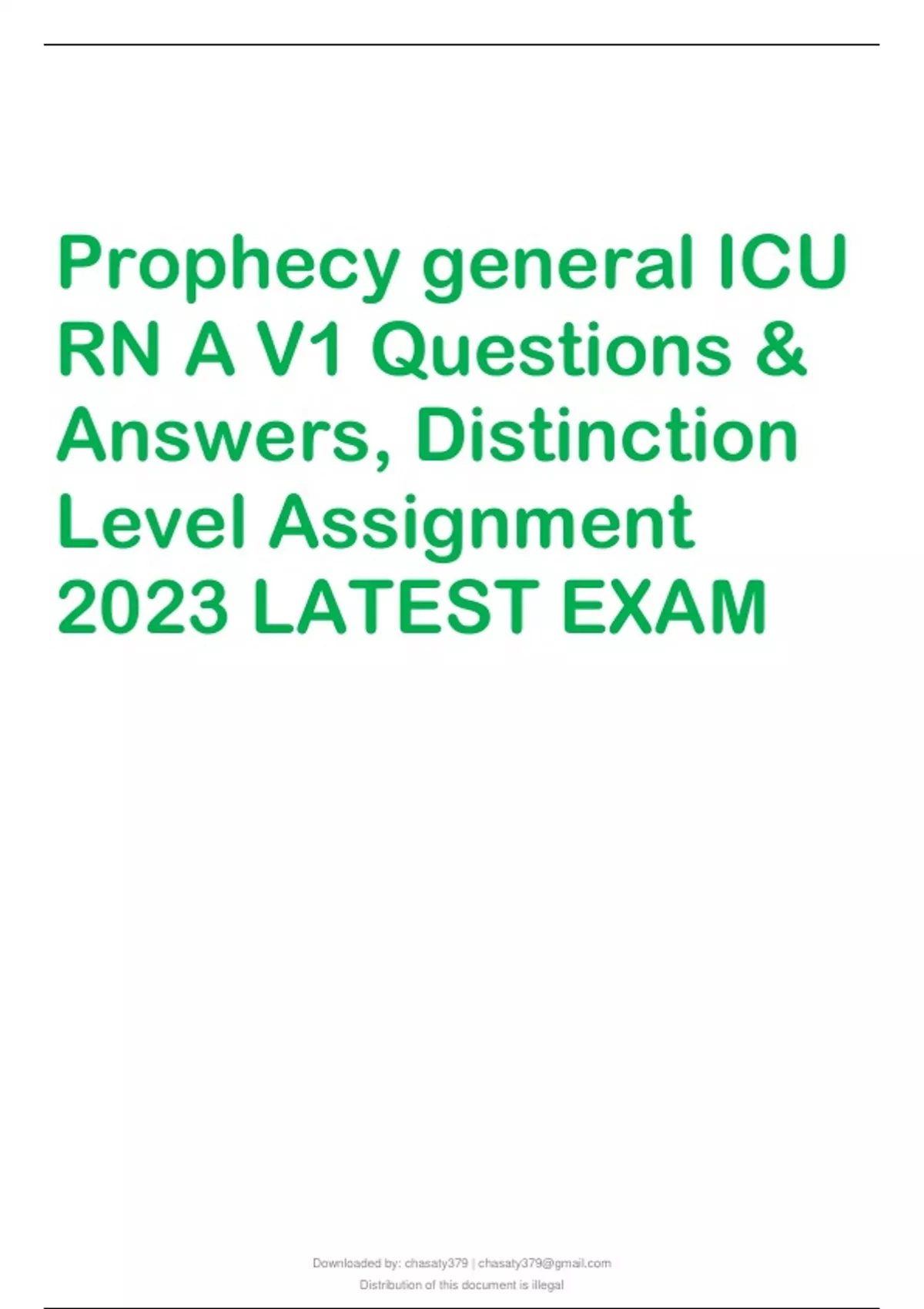Prophecy general ICU RN A V1 Questions & Answers, Distinction Level ...