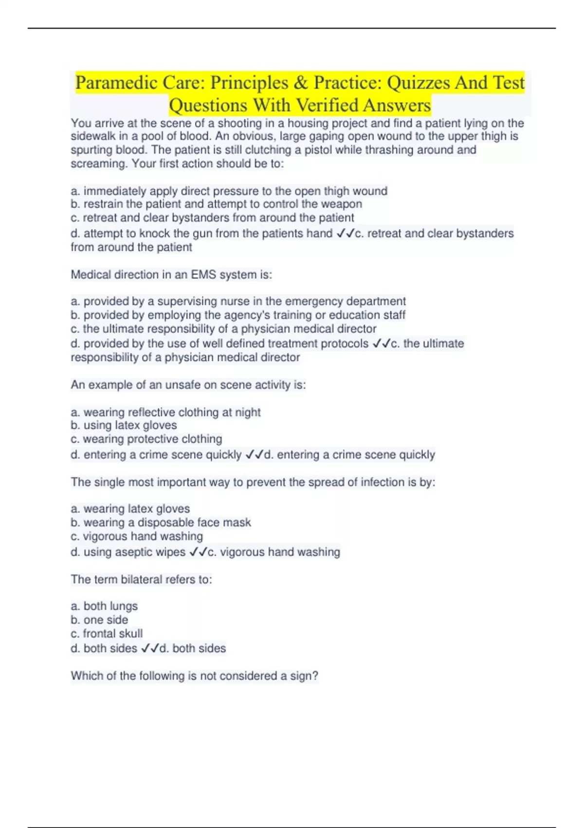 Paramedic Care: Principles & Practice: Quizzes And Test Questions With ...