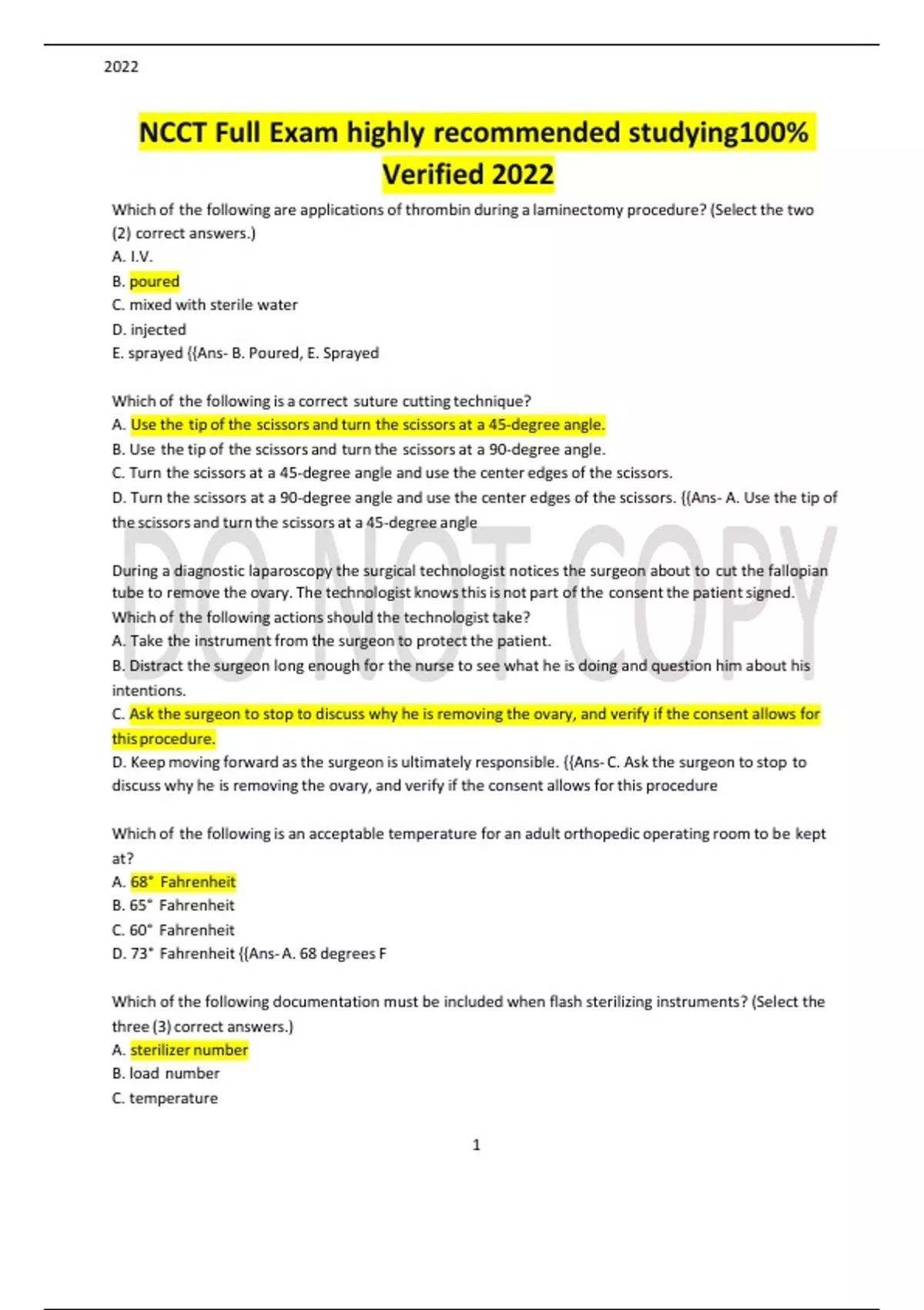 NCCT Full Exam highly recommended studying 100% Verified 2022 - NCCT ...