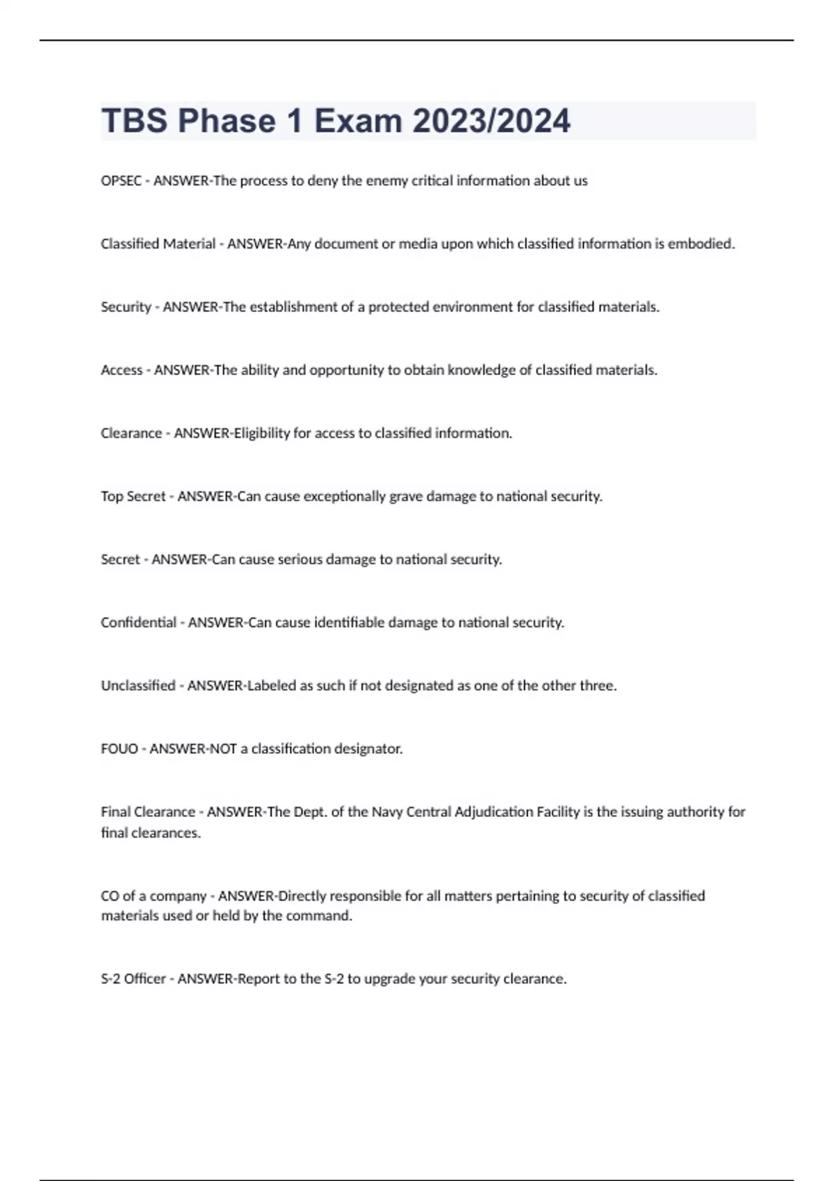 TBS Phase 1 Exam 2023/2024 - TBS Phase 1 - Stuvia US