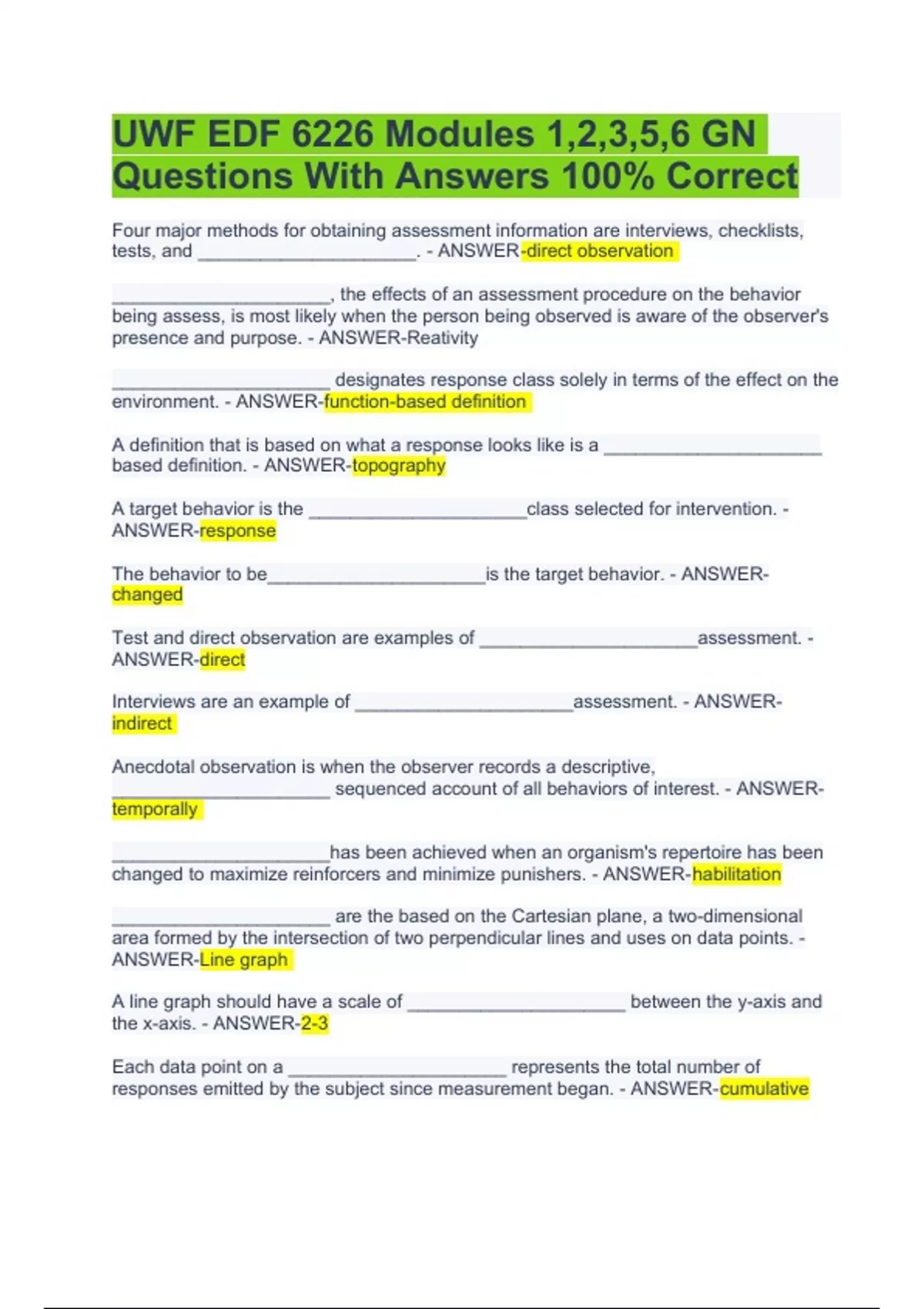 UWF EDF 6226 Modules 1,2,3,5,6 GN Questions With Answers 100% Correct - UWF EDF - Stuvia US