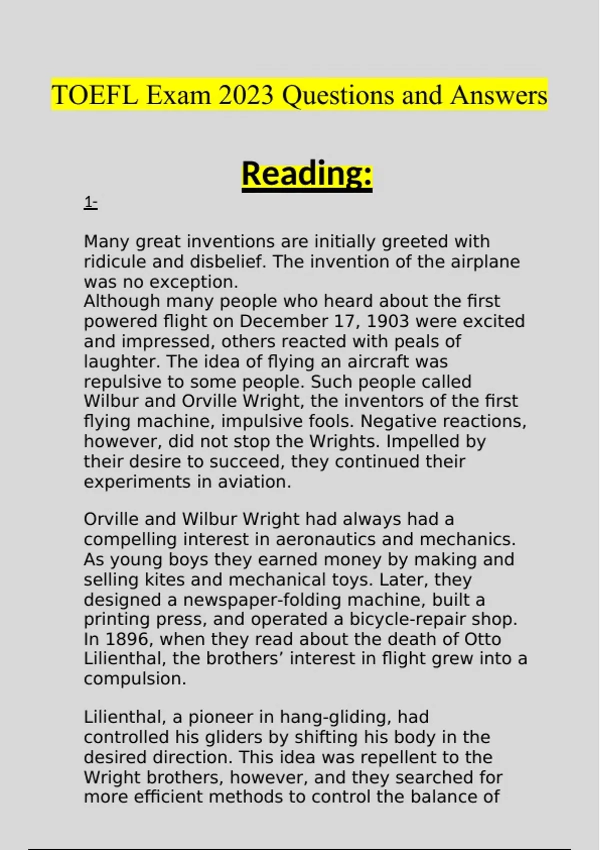 TOEFL Exam 2023 Questions and Answers - TOEFL - Stuvia US