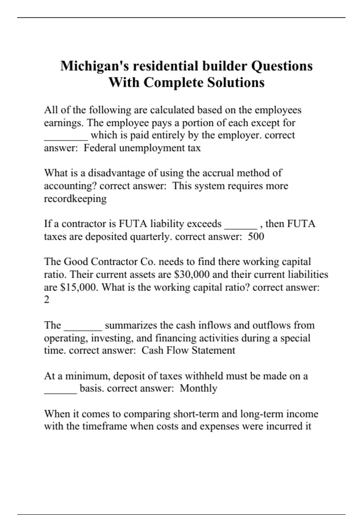 Michigan's residential builder Questions With Complete Solutions ...