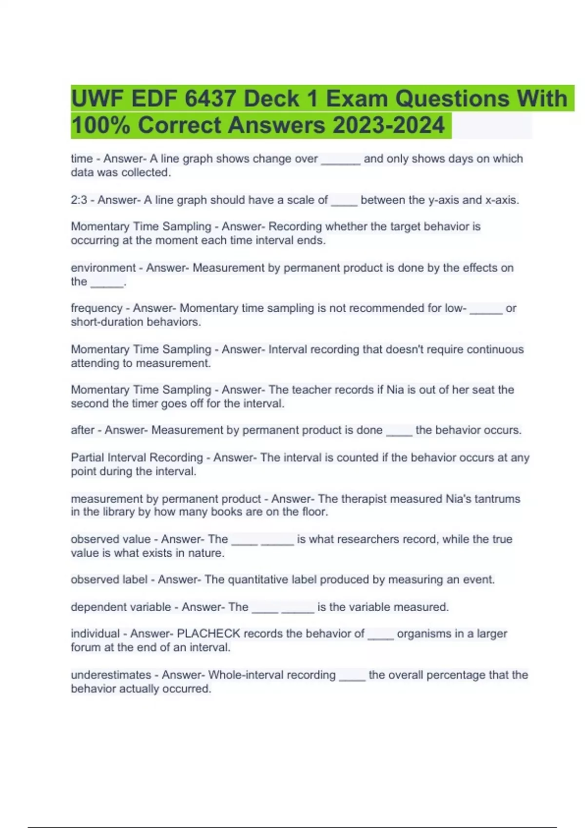 UWF EDF 6437 Deck 1 Final Exam Questions With Answers 2023/2024 | 100% ...