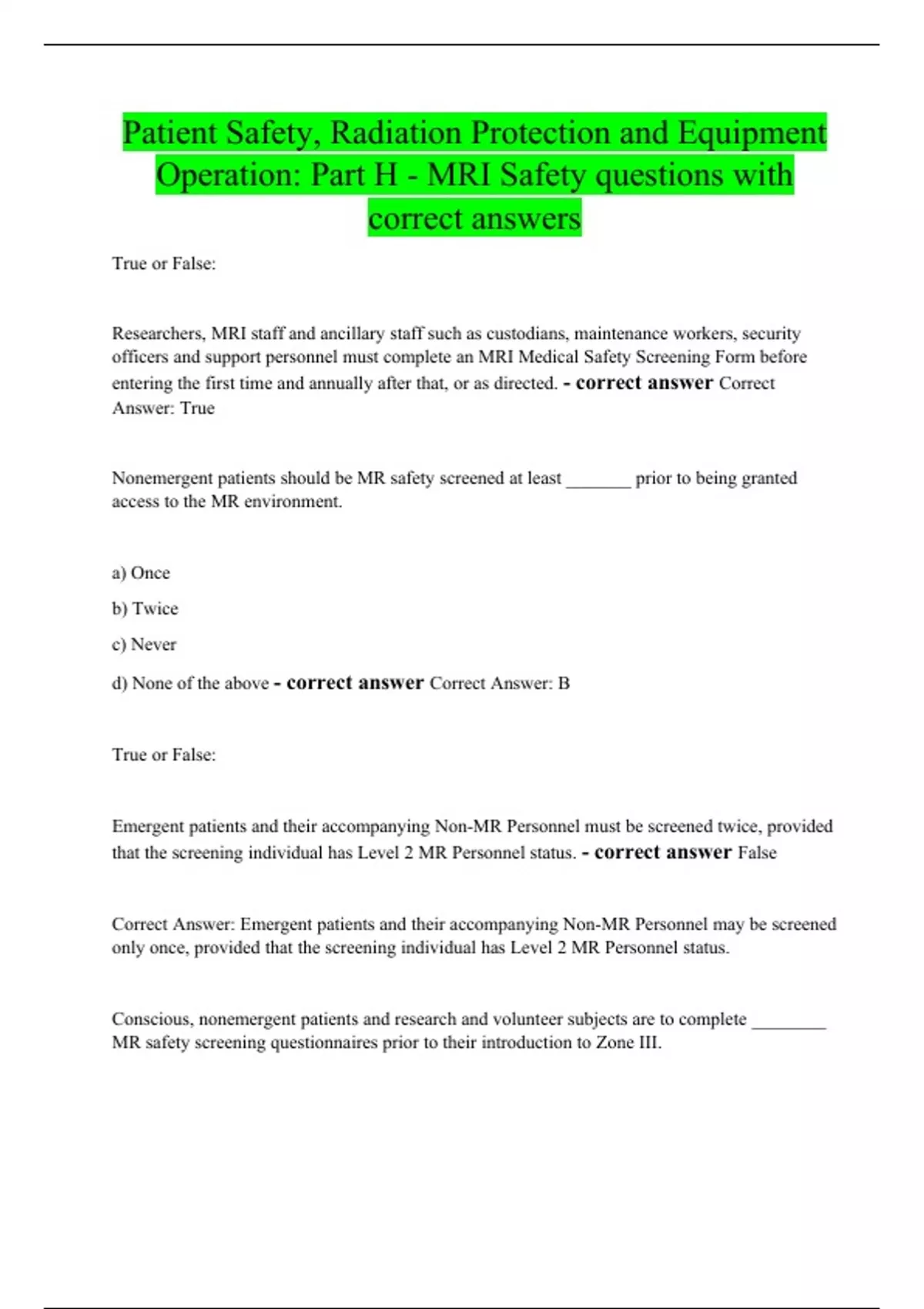 Patient Safety, Radiation Protection and Equipment Operation: Part H ...