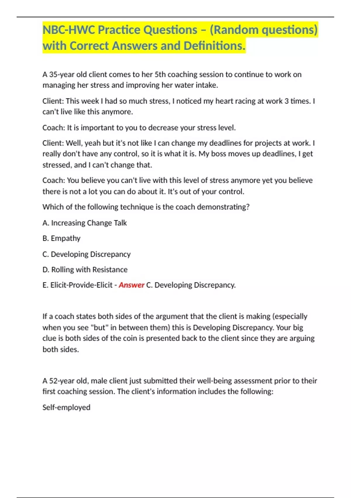 NBC-HWC Practice Questions – (Random questions) with Correct Answers and Definitions. - NBC-HWC ...